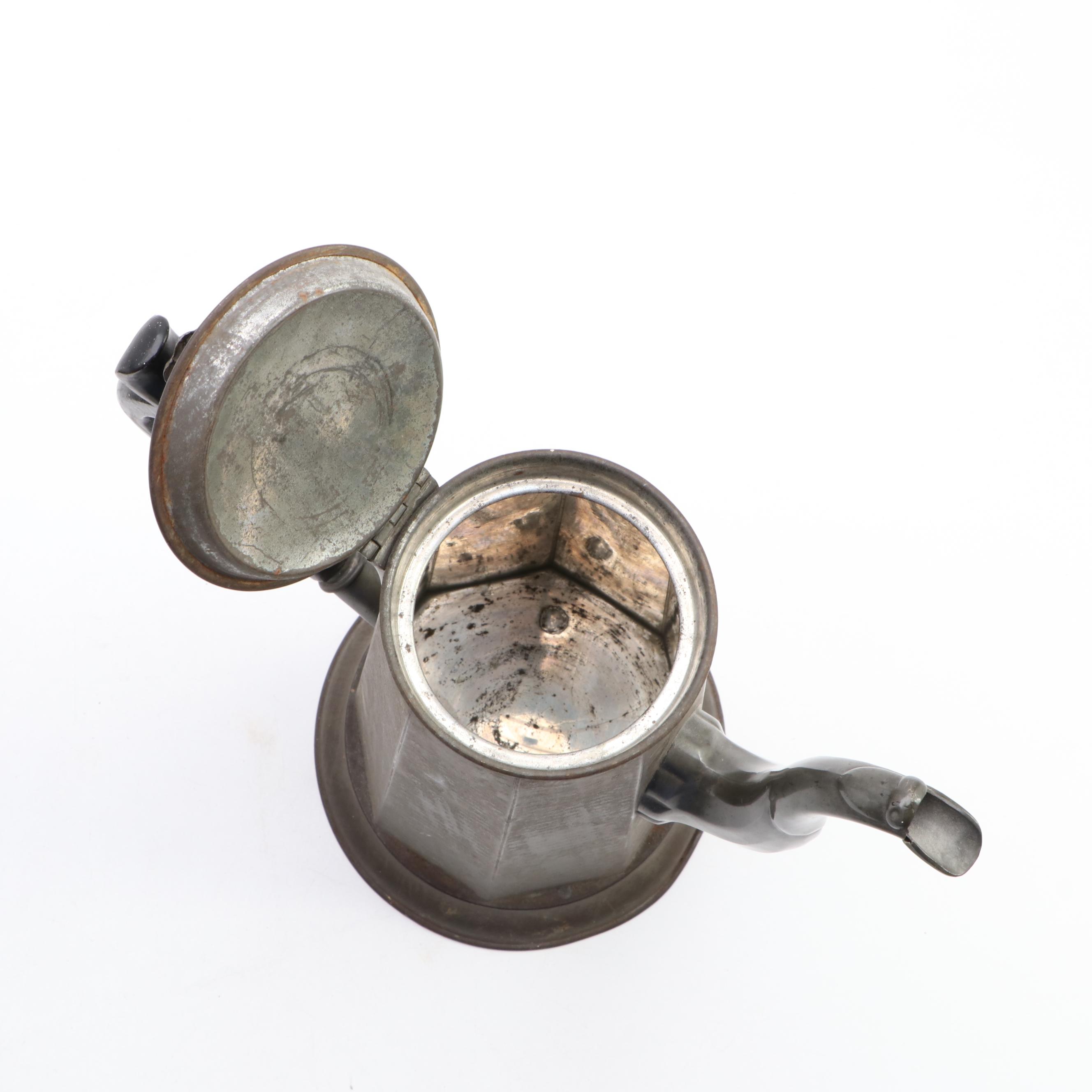 English Tin Coffee Pot, Copper Bottomed Tea Kettle, Tin Jug and Kettle ...