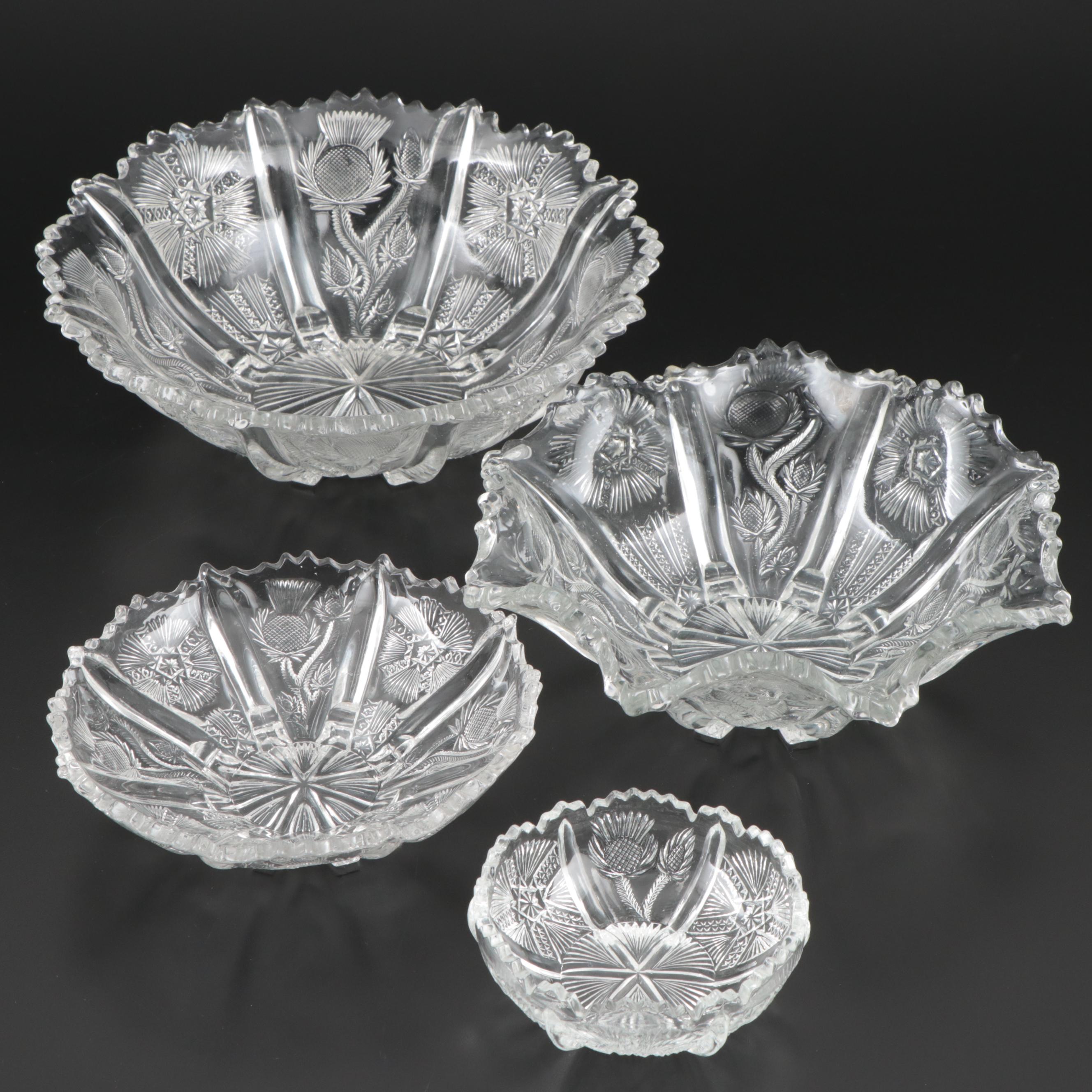 Attributed to Higbee Thistle Pattern Pressed Glass Bowls, Mid-20th ...