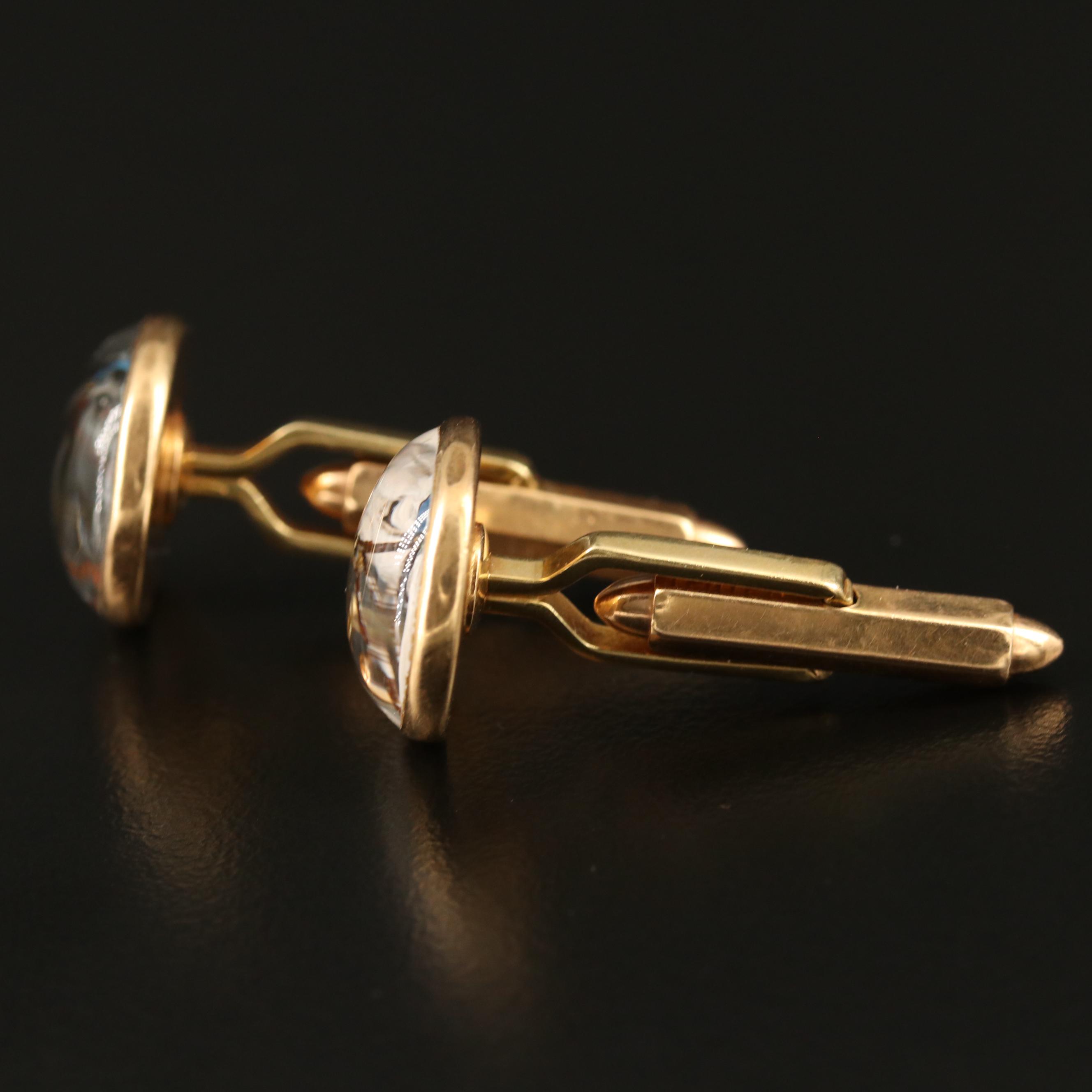 Vintage 14K Rock Quartz Crystal Cufflinks with Reverse Painted ...