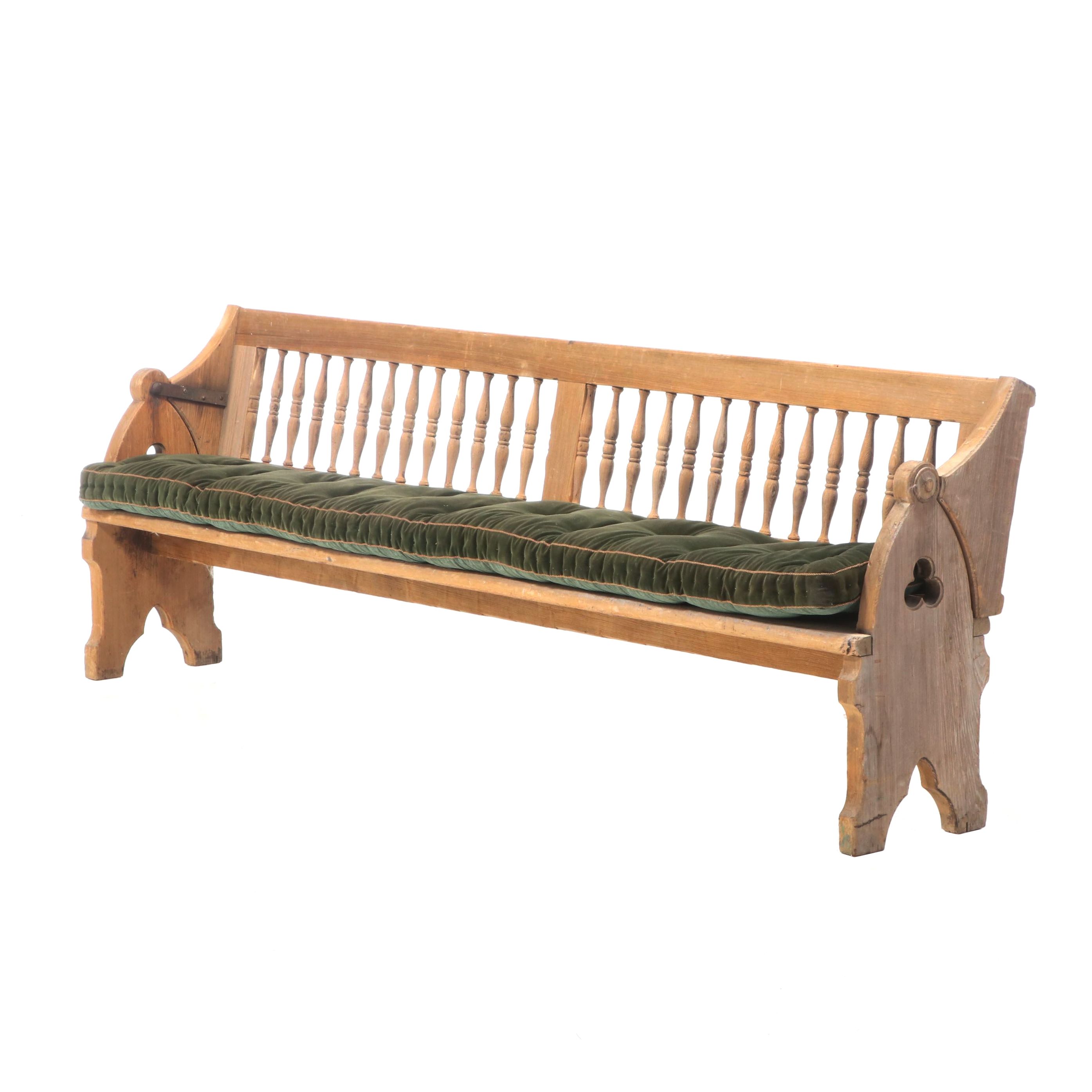 Gothic Revival Pine Railroad Bench with Reversible, Flip-Over Back | EBTH