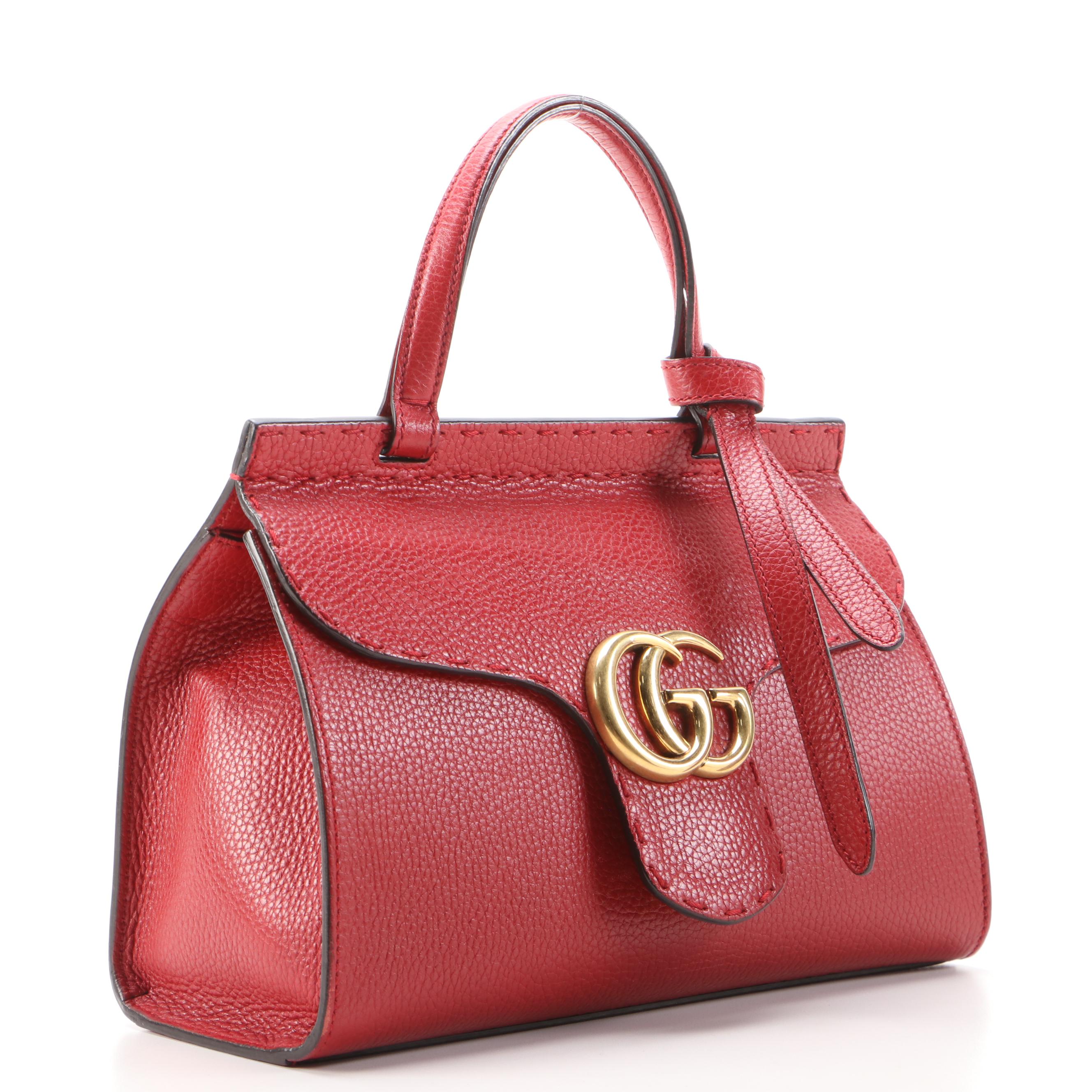 Gucci GG Marmont Small Top Handle Bag in Red Grained Leather with ...