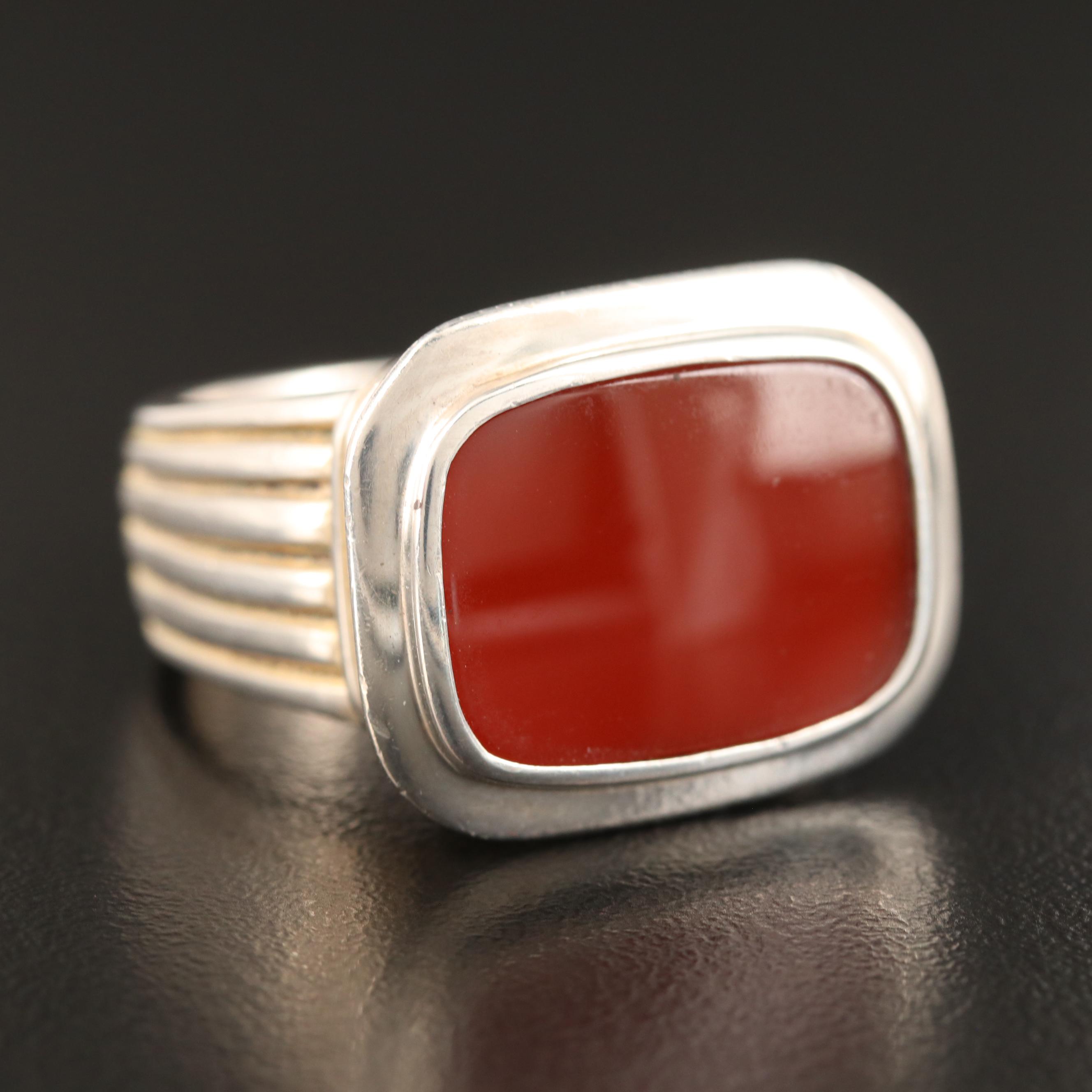 Slane & Slane Sterling Silver Carnelian Ring with Fluted Shank | EBTH