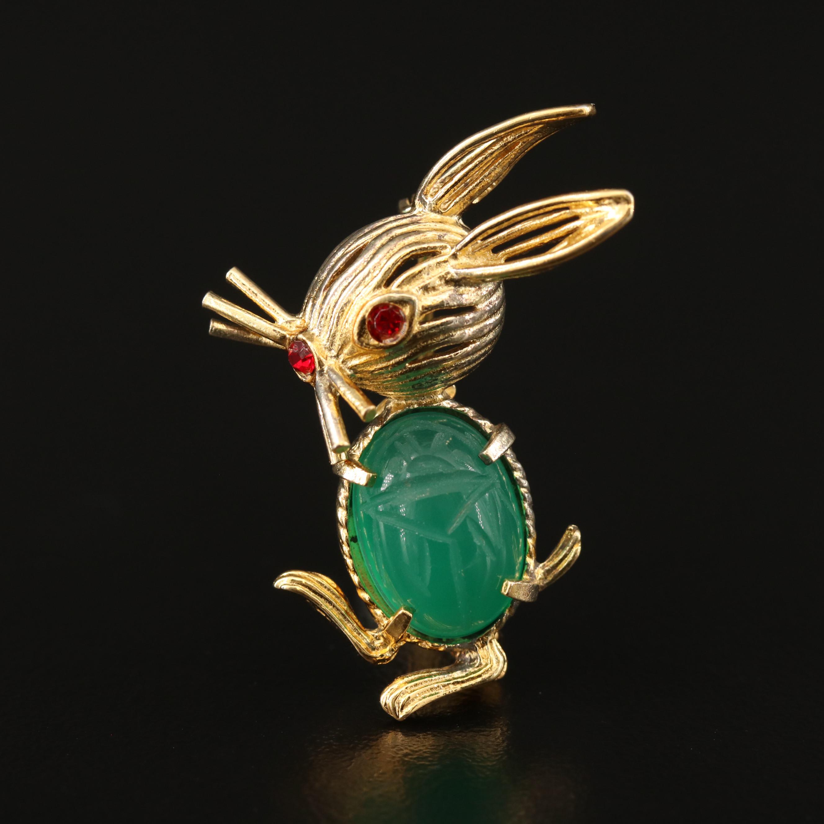 Vintage Sterling Silver Chalcedony and Rhinestone Bunny Rabbit Brooch ...