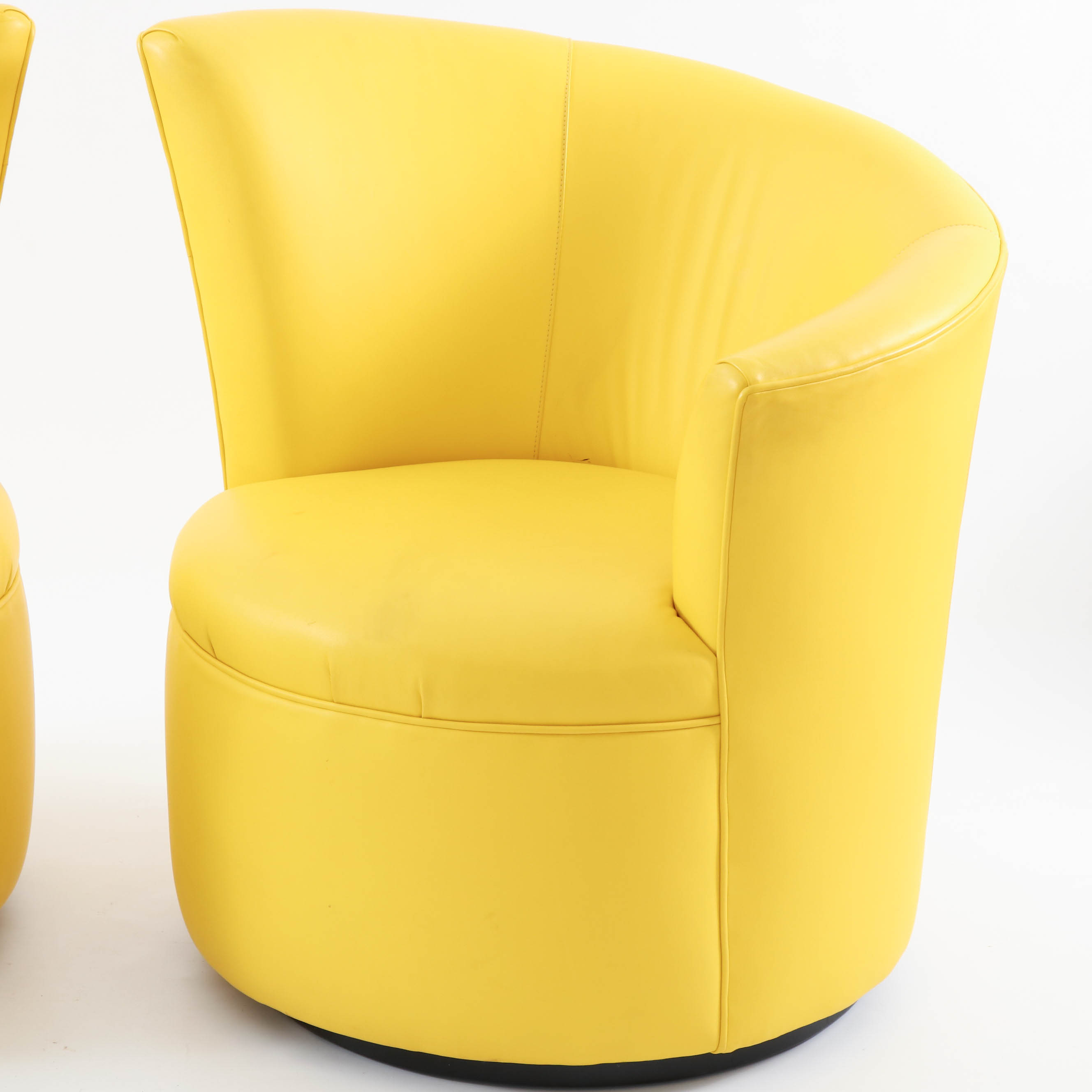 Pair of Modernist Lemon Yellow Leather Asymmetrical Back Swivel Chairs ...