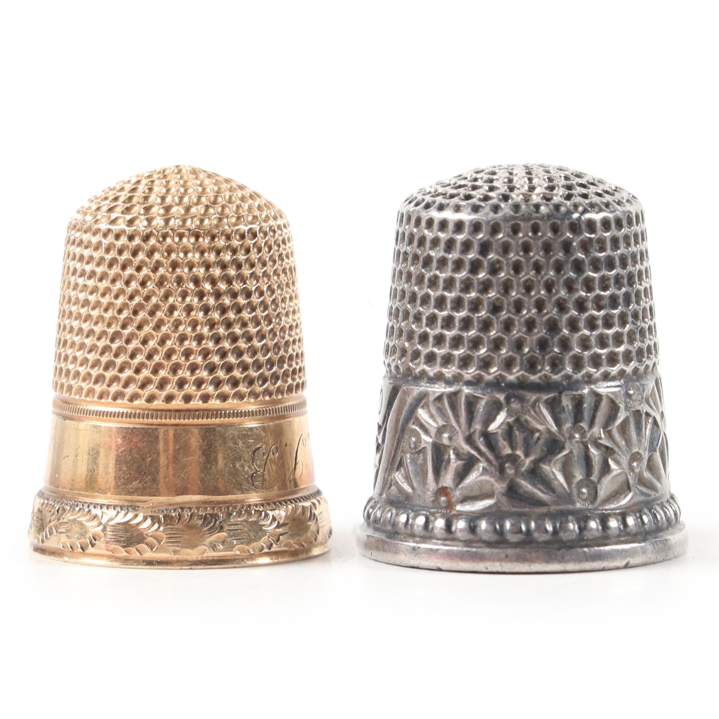 14K Gold and Sterling Silver Thimbles, Early to Mid 20th Century | EBTH