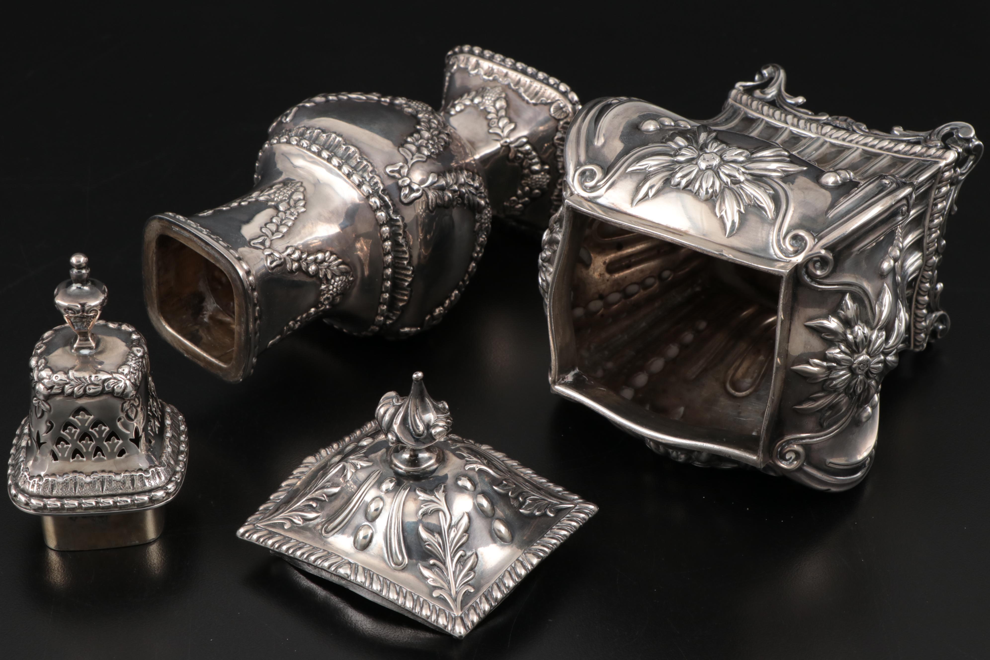 English Sterling Silver Tea Caddy and Sugar Caster, Early 20th Century ...