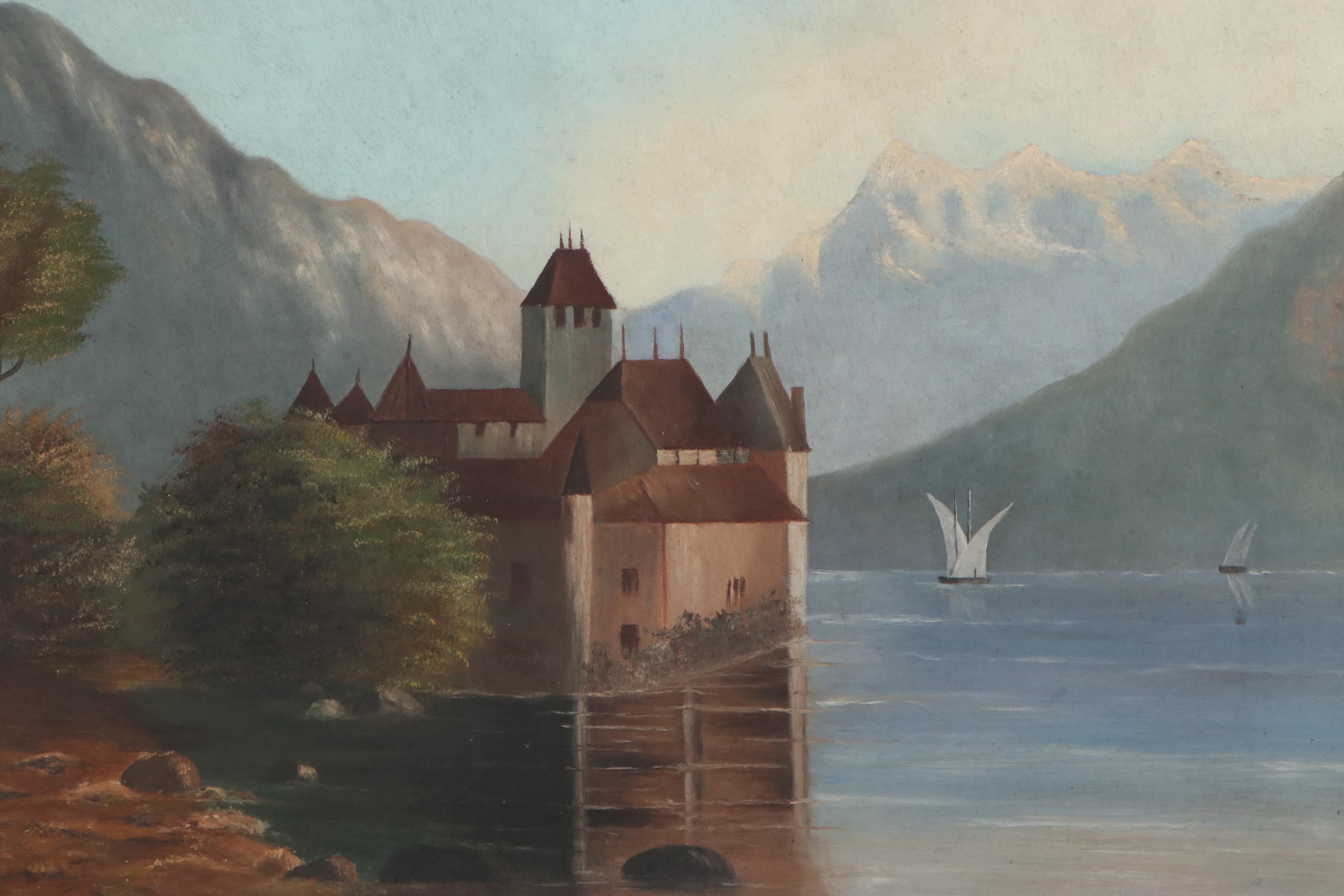 Oil Painting of Chillon Castle, Late 19th Century | EBTH