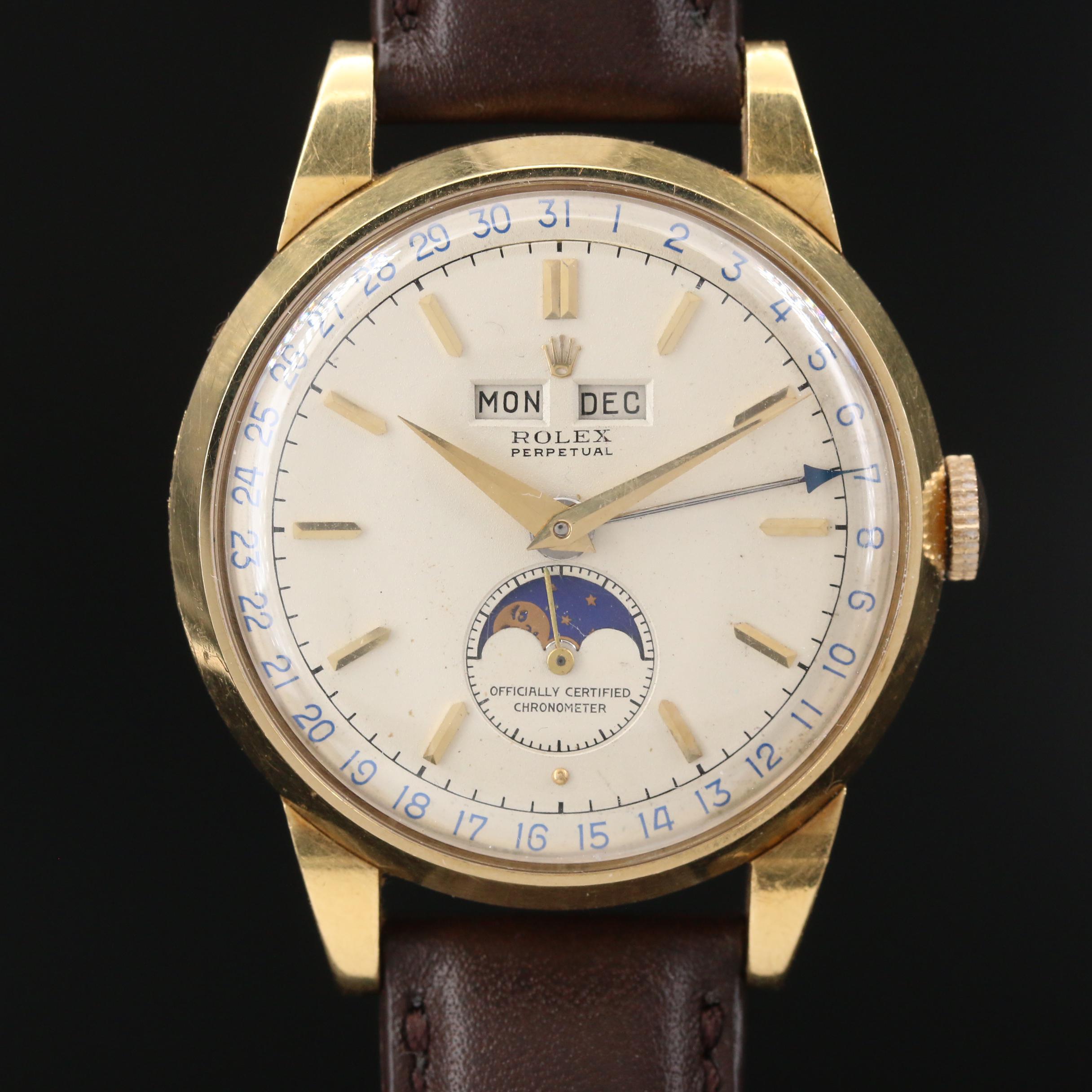1952 Rolex "Padellone" Triple Date Moonphase 18K Gold Automatic Watch ...