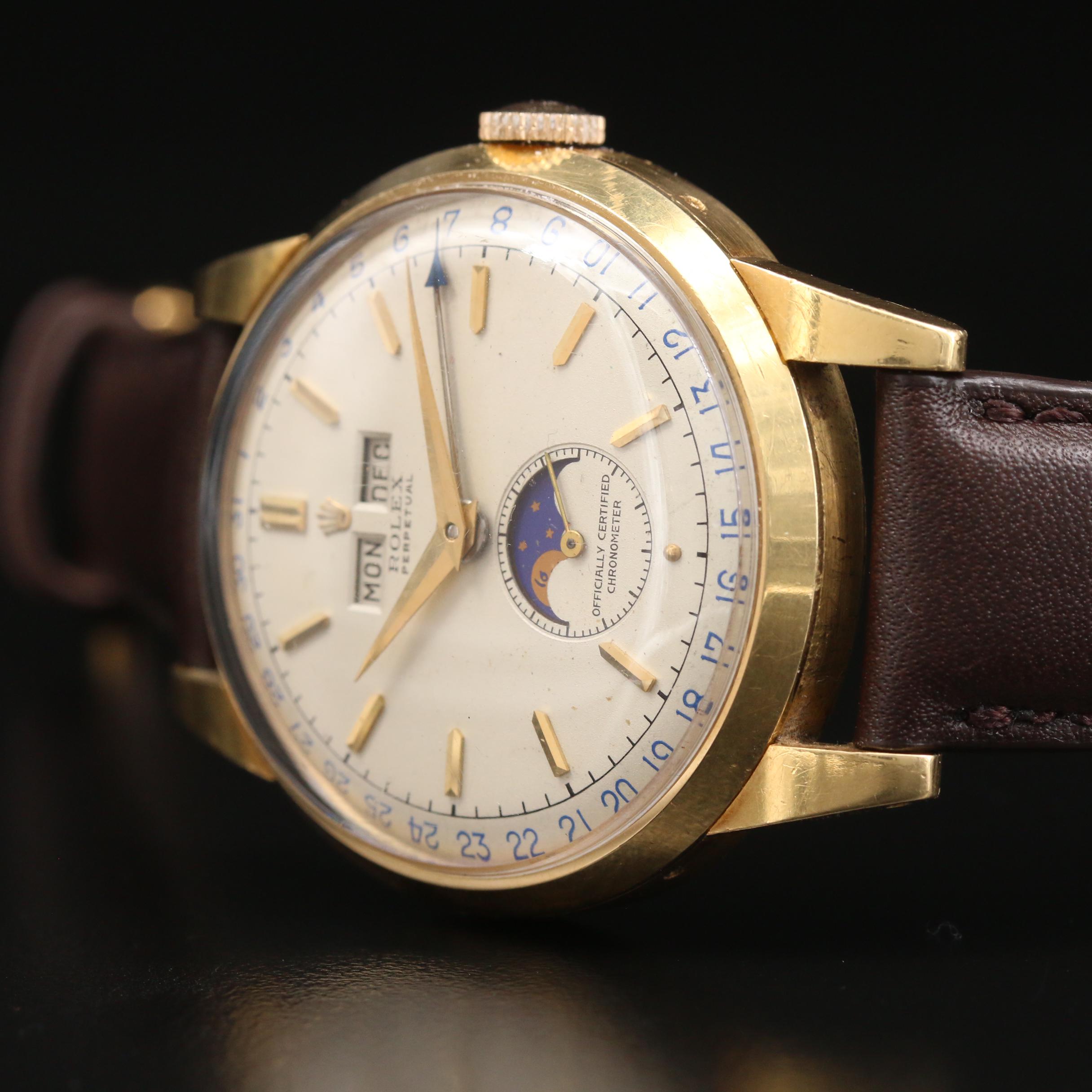 1952 Rolex "Padellone" Triple Date Moonphase 18K Gold Automatic Watch ...