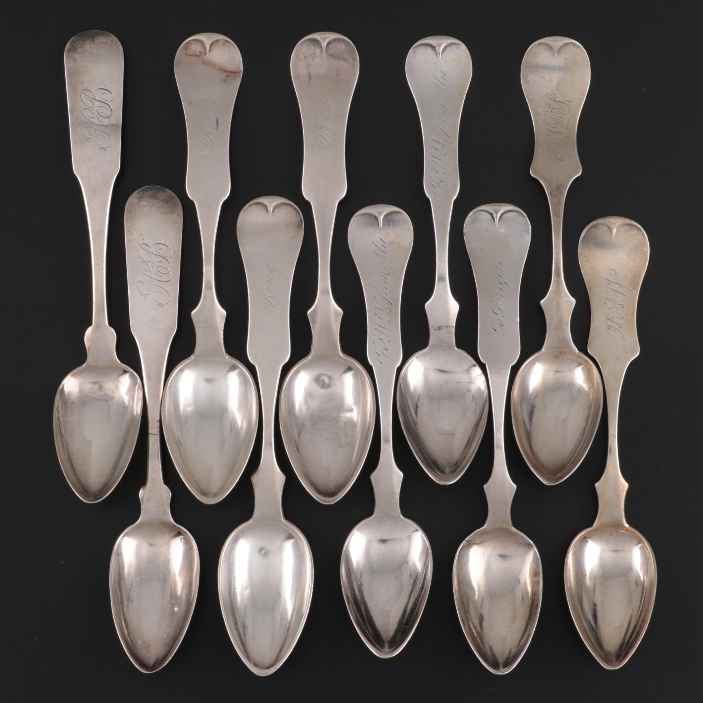 American Fiddle Handle Coin Silver Spoons, Mid to Late 19th Century | EBTH