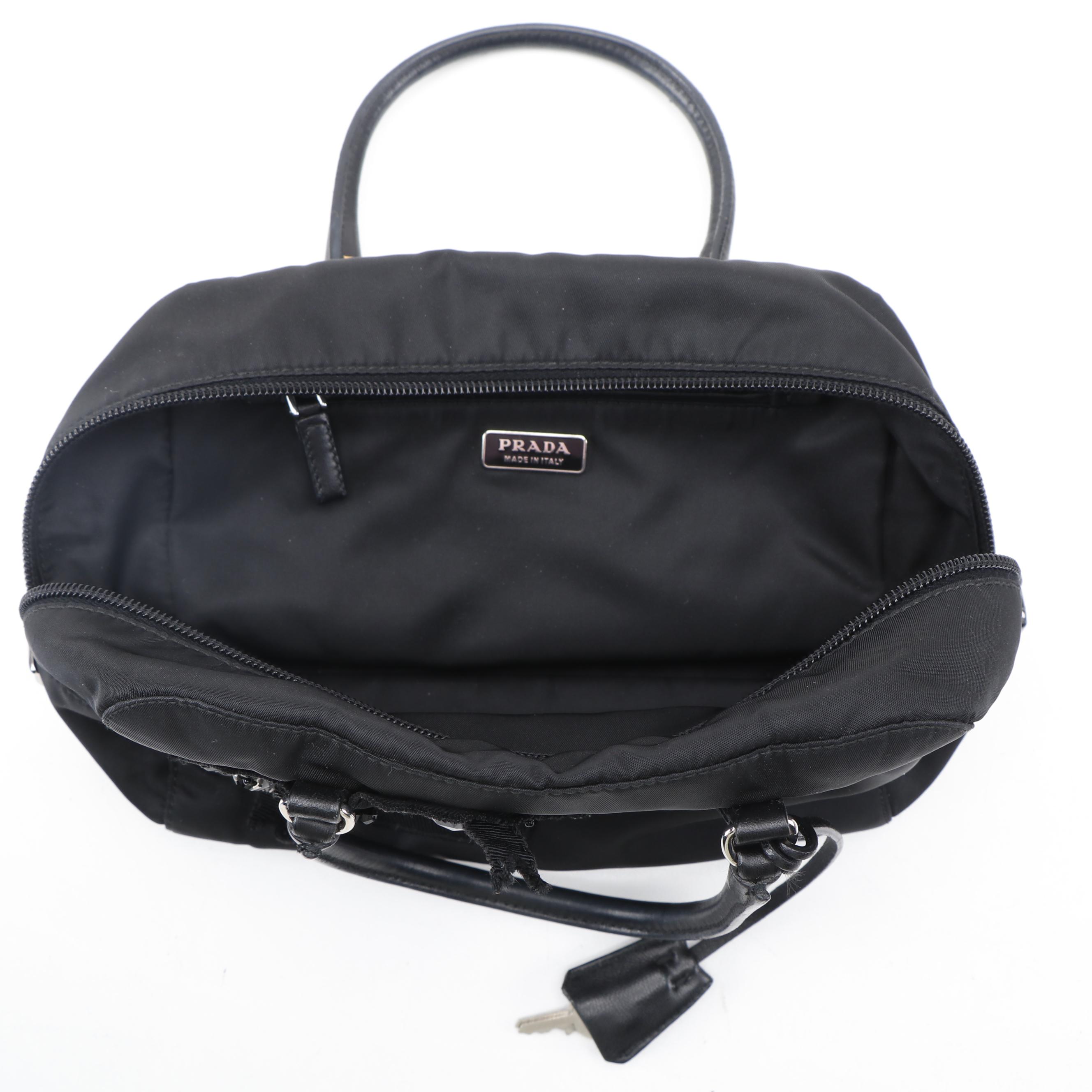 Prada Evening Heart Mini Satchel Bag in Black Nylon and Leather | EBTH