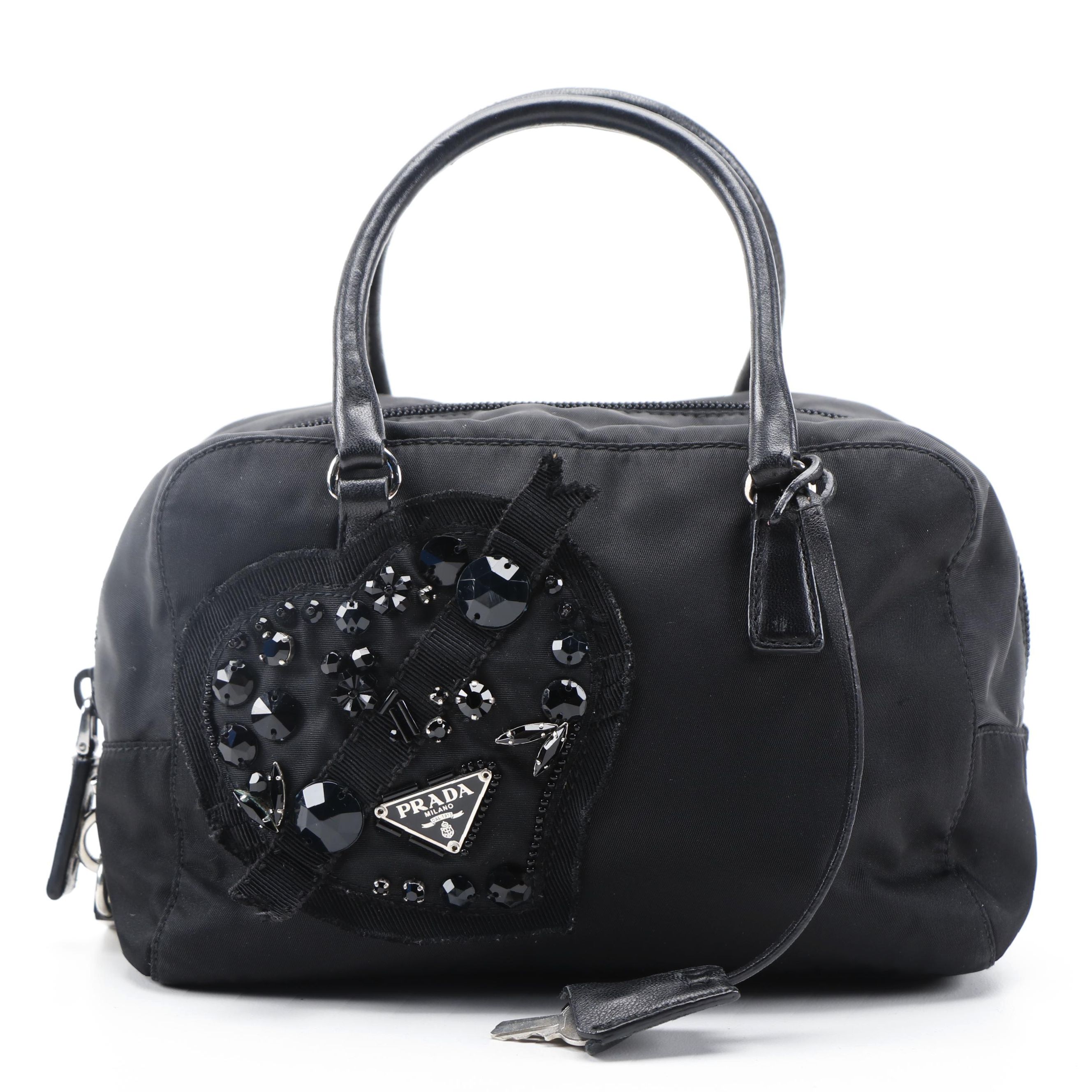 Prada Evening Heart Mini Satchel Bag in Black Nylon and Leather | EBTH