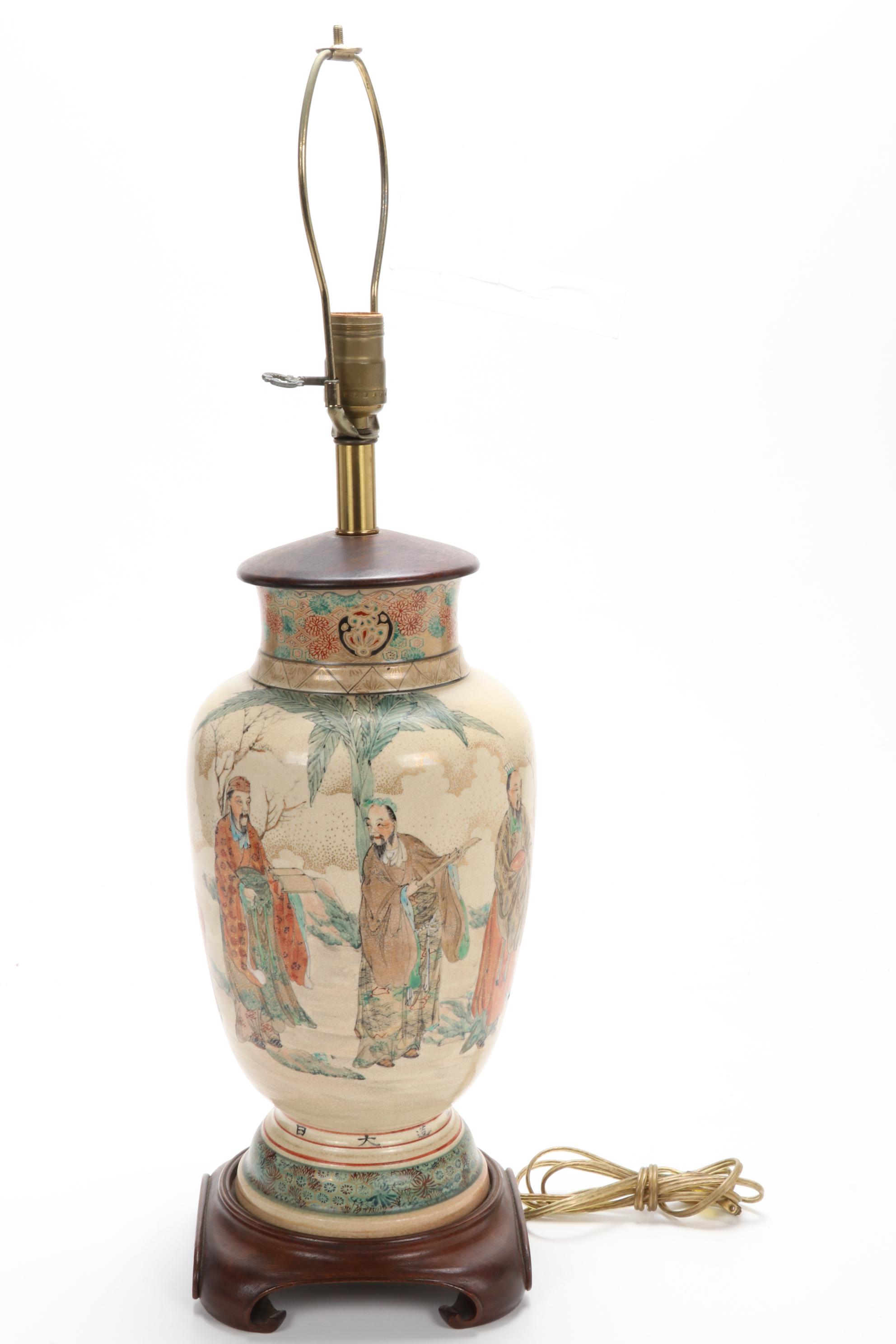 Chinese Porcelain Vase Table Lamp on Wooden Base, Late 20th Century ...
