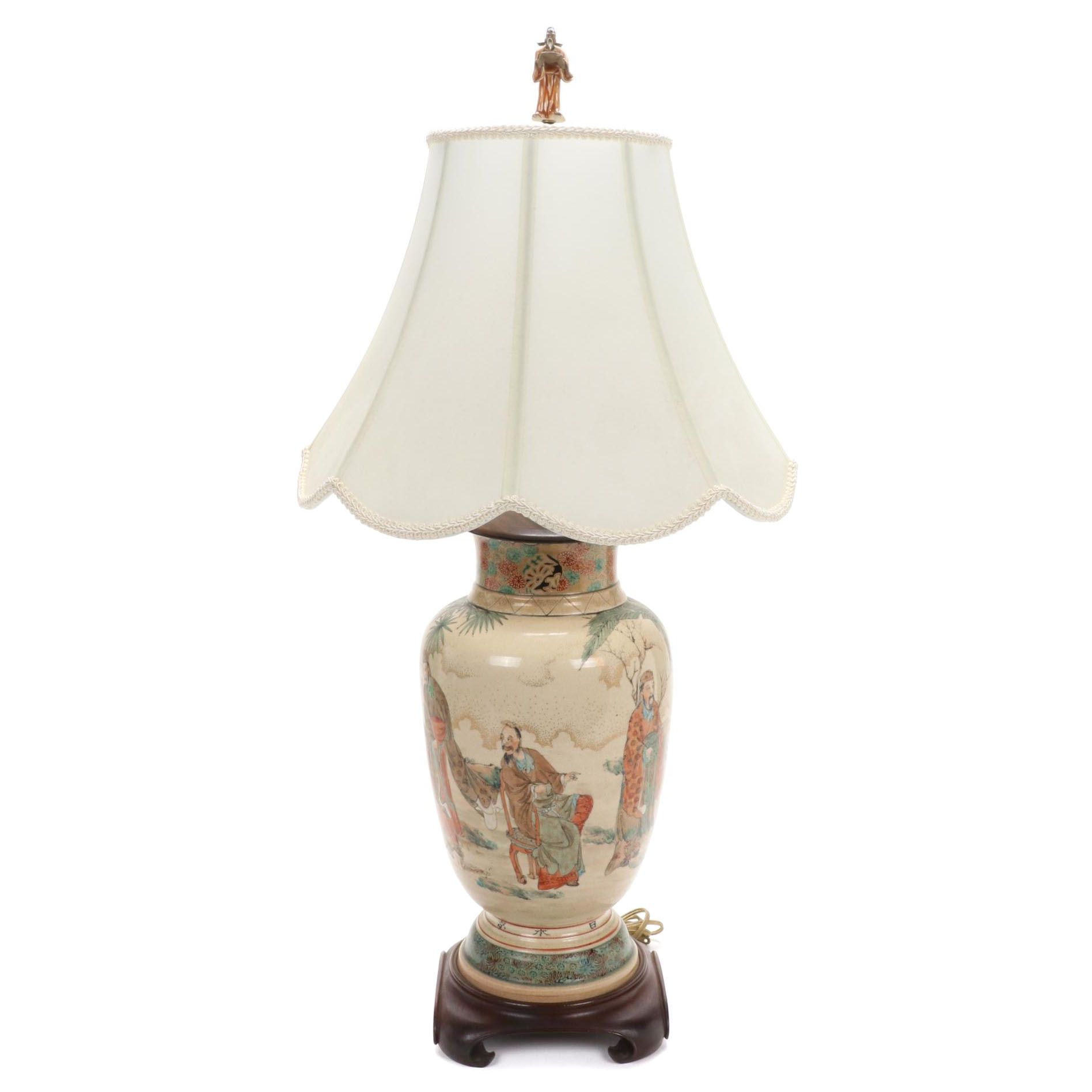 Chinese Porcelain Vase Table Lamp on Wooden Base, Late 20th Century ...