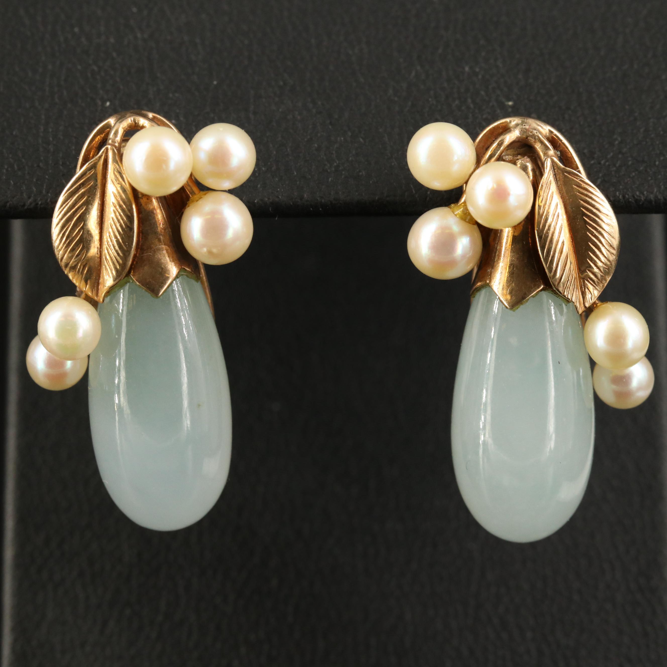 Vintage 14K Jadeite and Pearl Earrings | EBTH