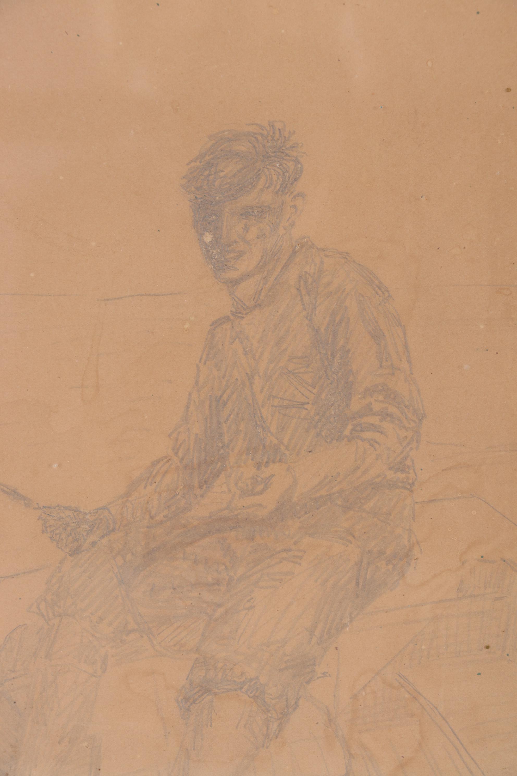 Figural Graphite Drawing of Young Man, 1926 | EBTH