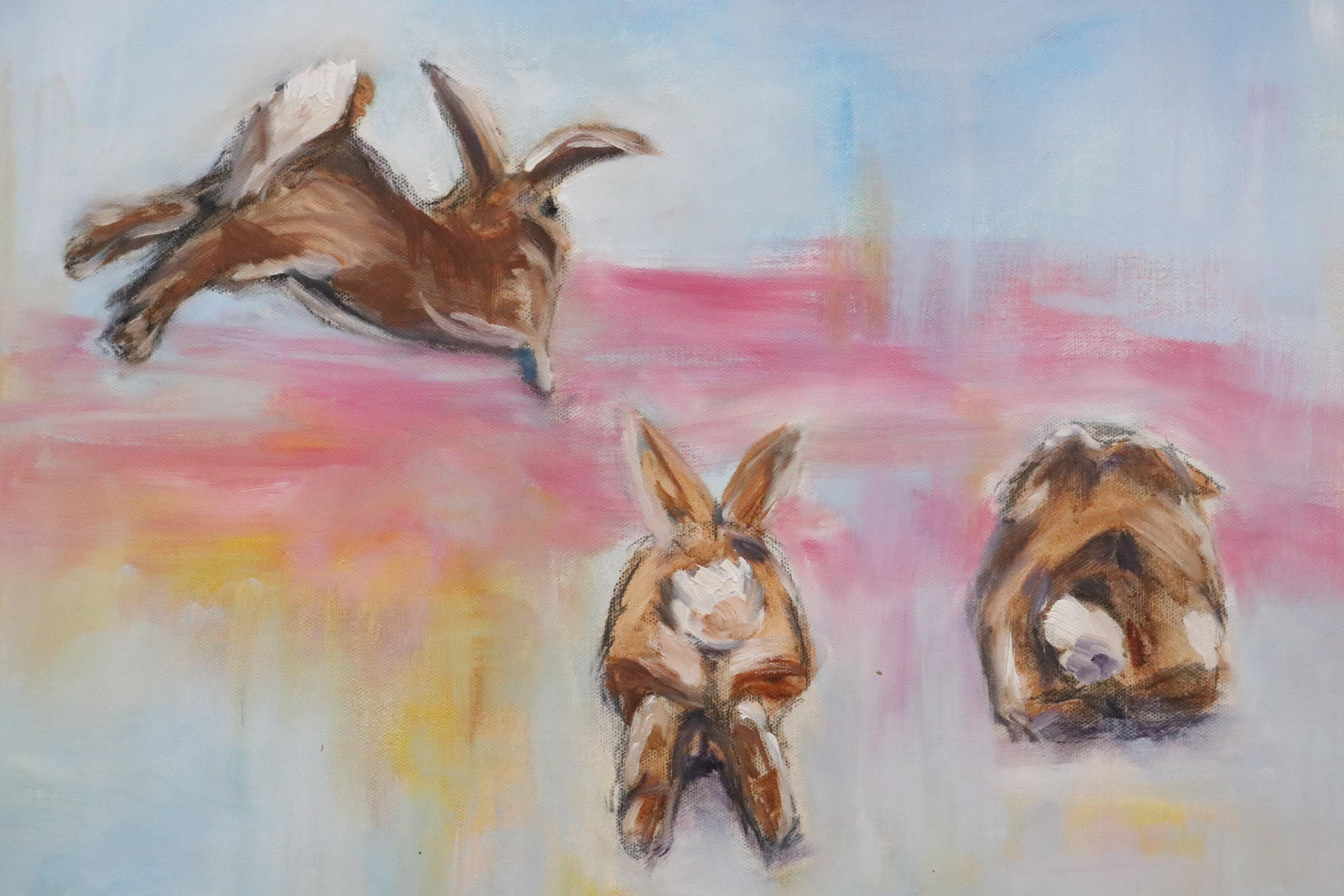 Oil Painting of Rabbits Running, 21st Century | EBTH