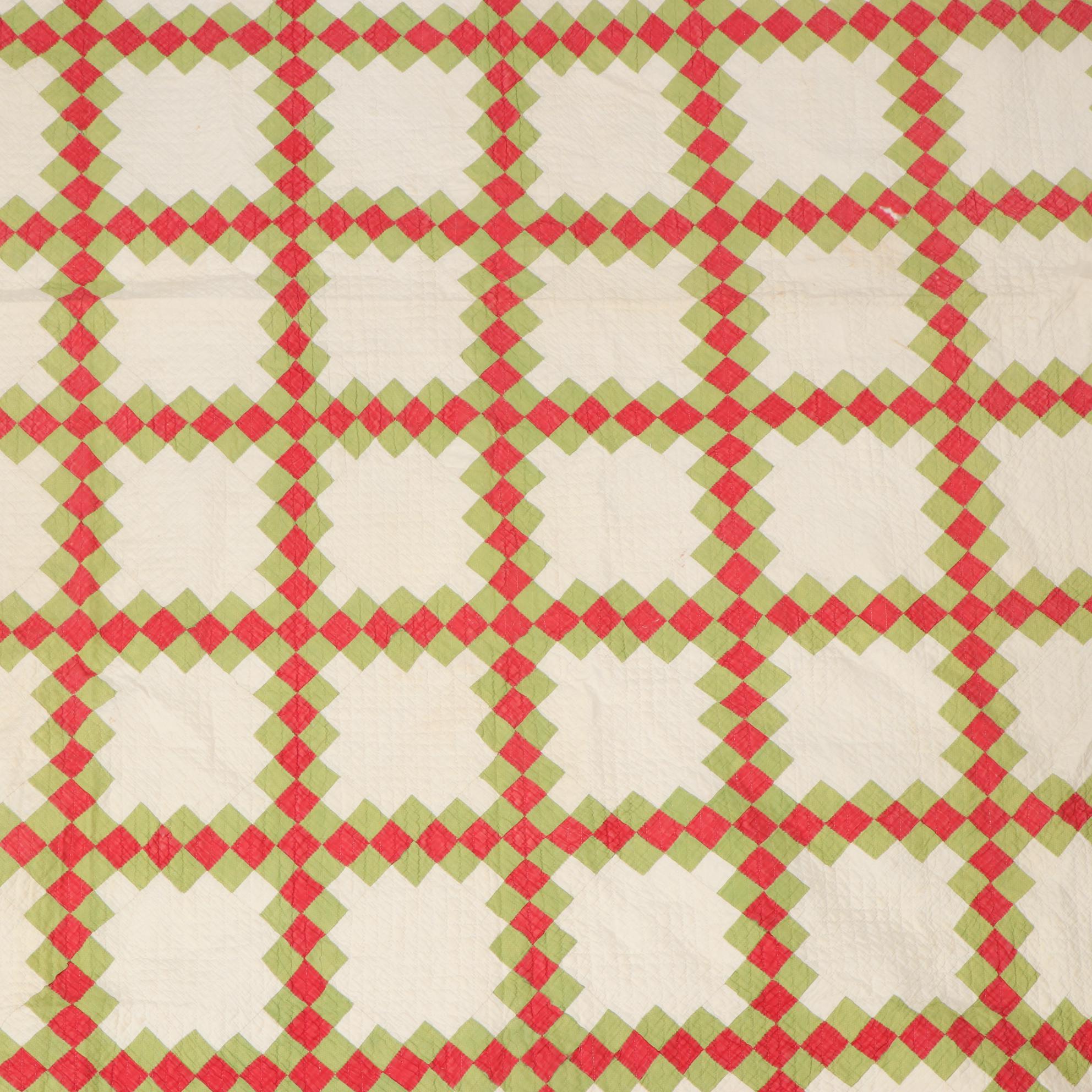Handcrafted "Double Irish Chain" Pieced Quilt with Appliqué Border ...