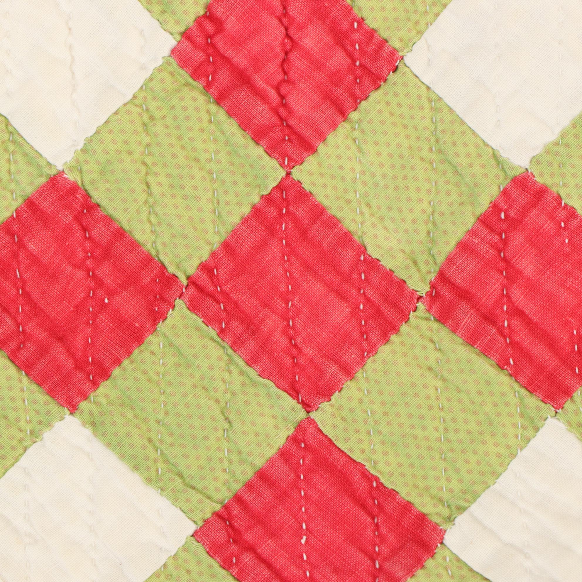 Handcrafted "Double Irish Chain" Pieced Quilt with Appliqué Border ...