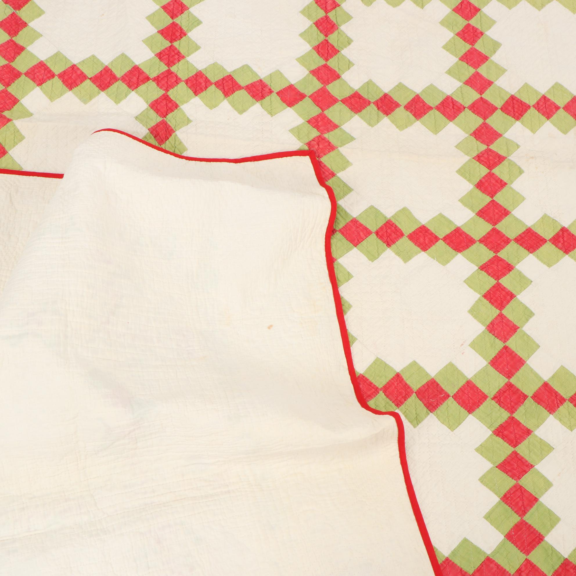 Handcrafted "Double Irish Chain" Pieced Quilt with Appliqué Border ...