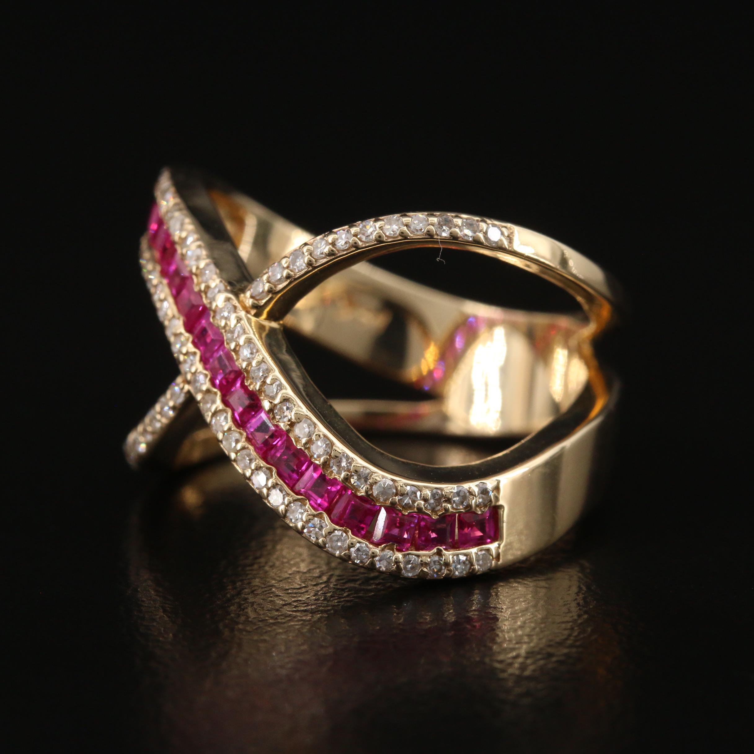 EFFY 14K Ruby and Diamond Crossover Ring | EBTH