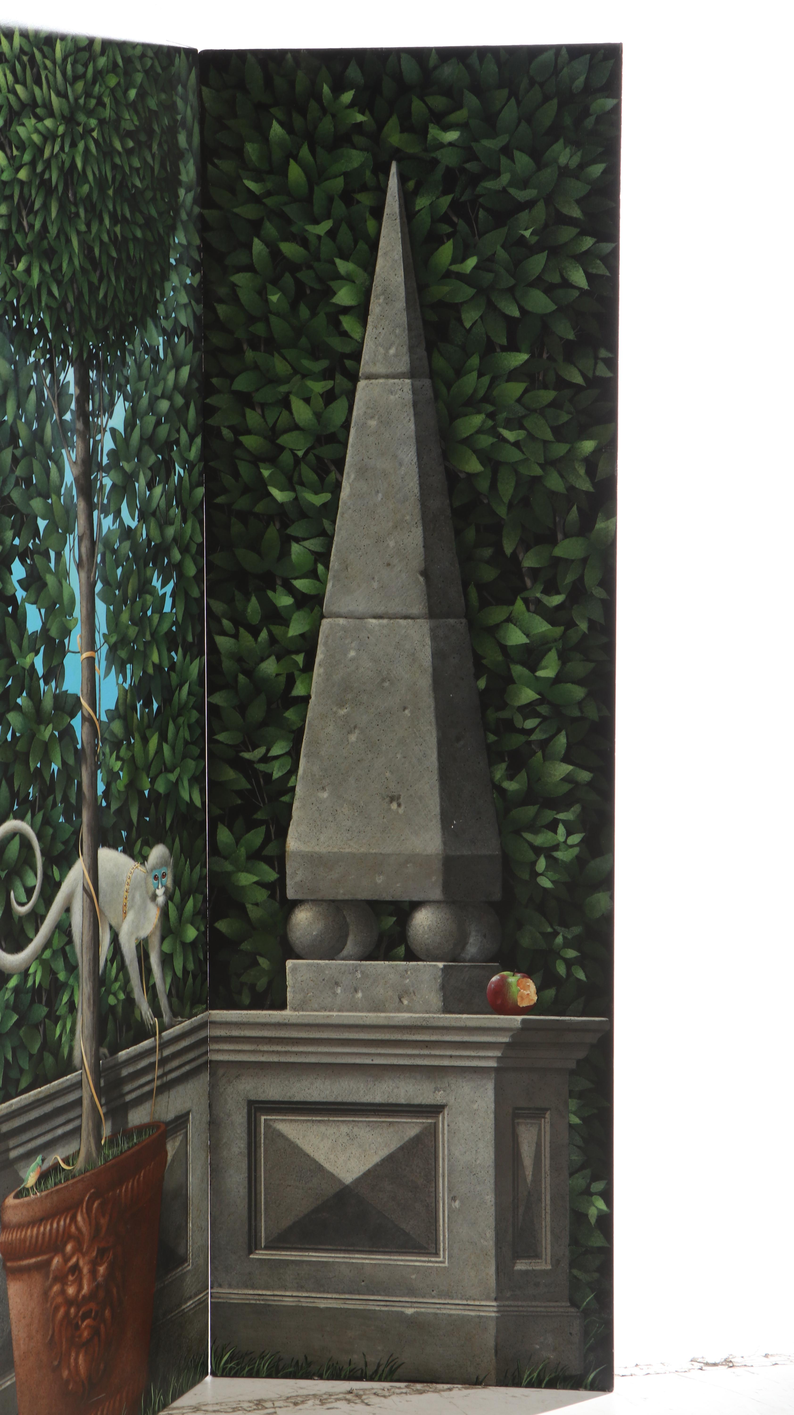 Christian Thee Oil on Board Three-Panel Trompe-L'œil Folding Screen ...