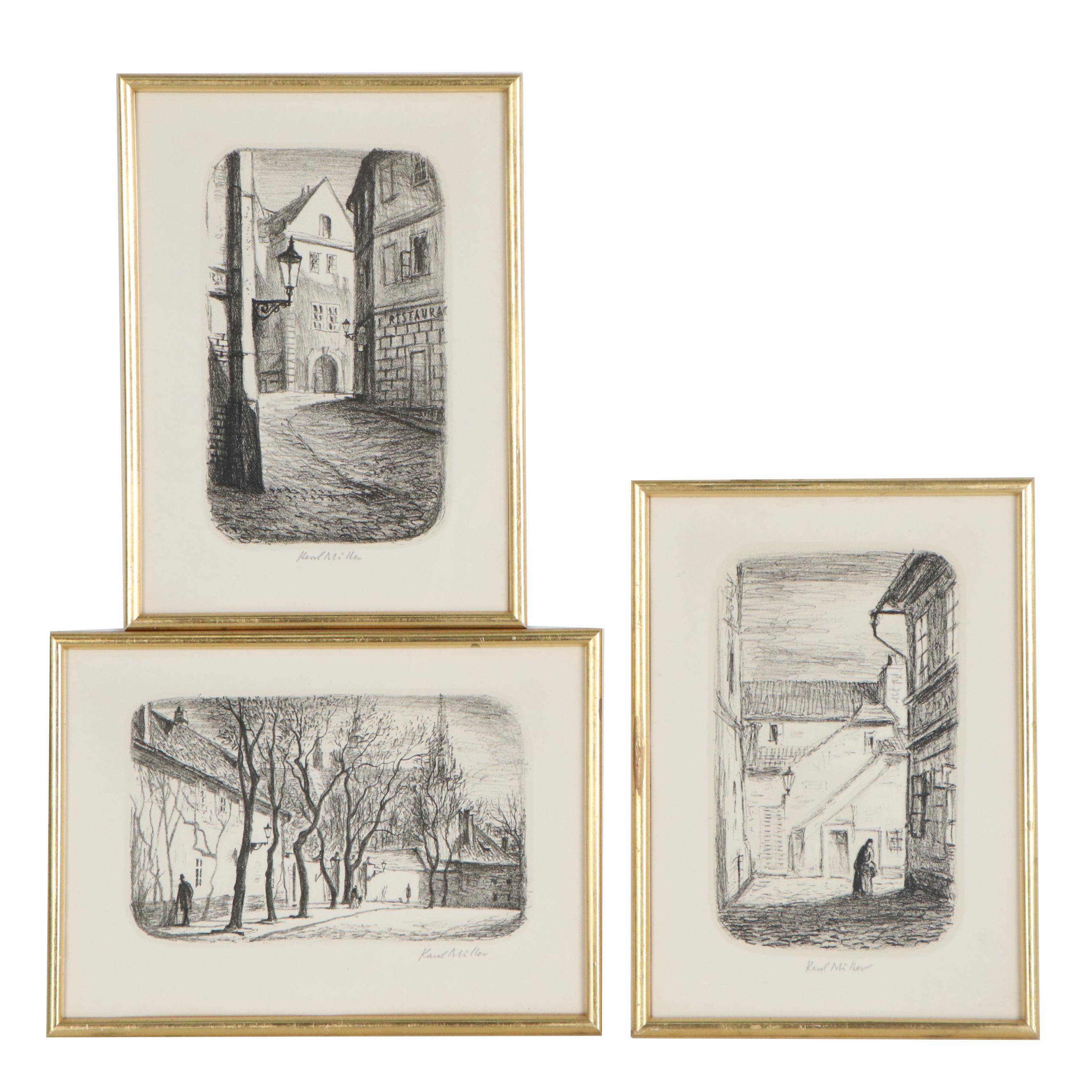 Karel Müller Lithographs of City Street Scenes, 1945 | EBTH