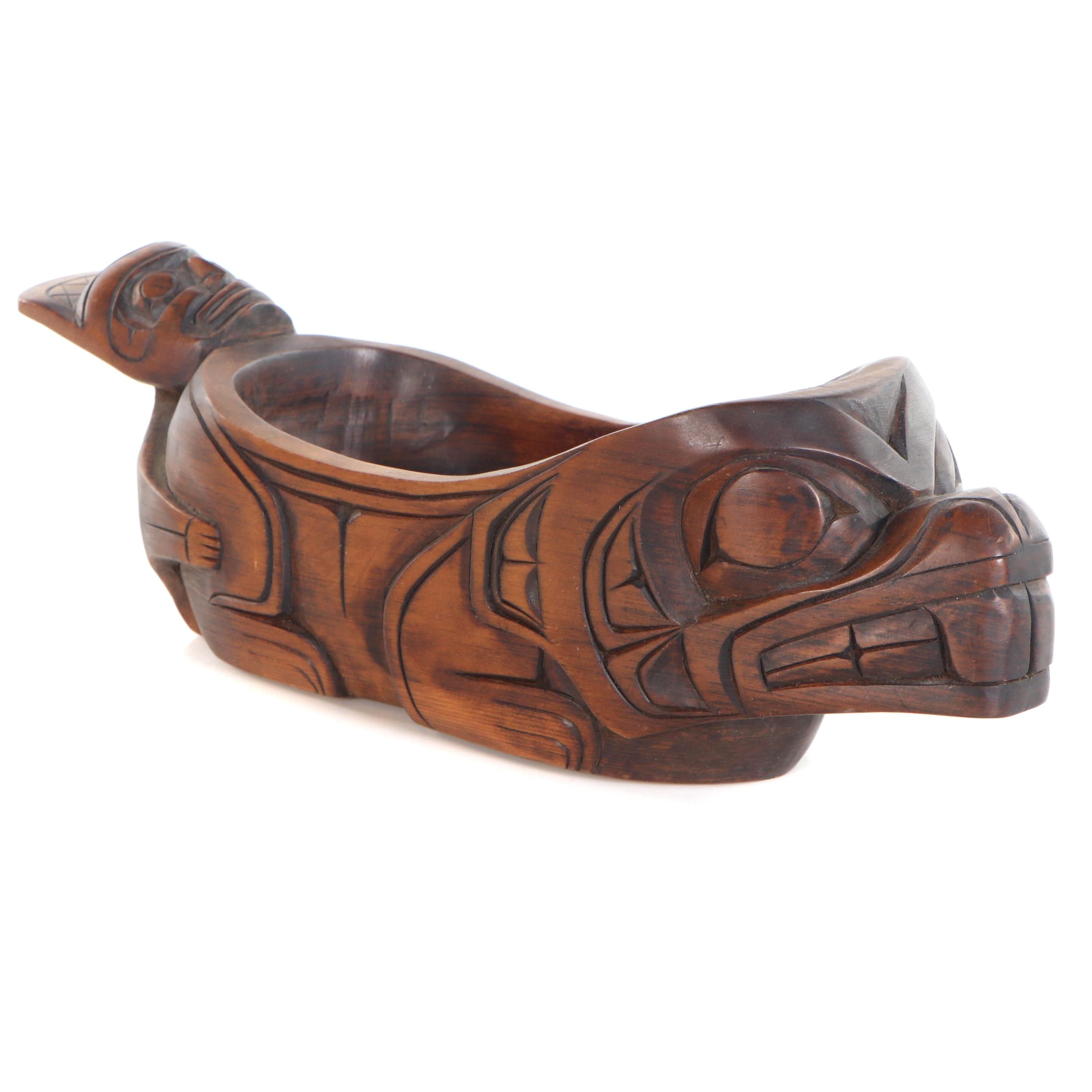 Don Dawson Kwakiutl Carved Wood Beaver Grease Bowl | EBTH