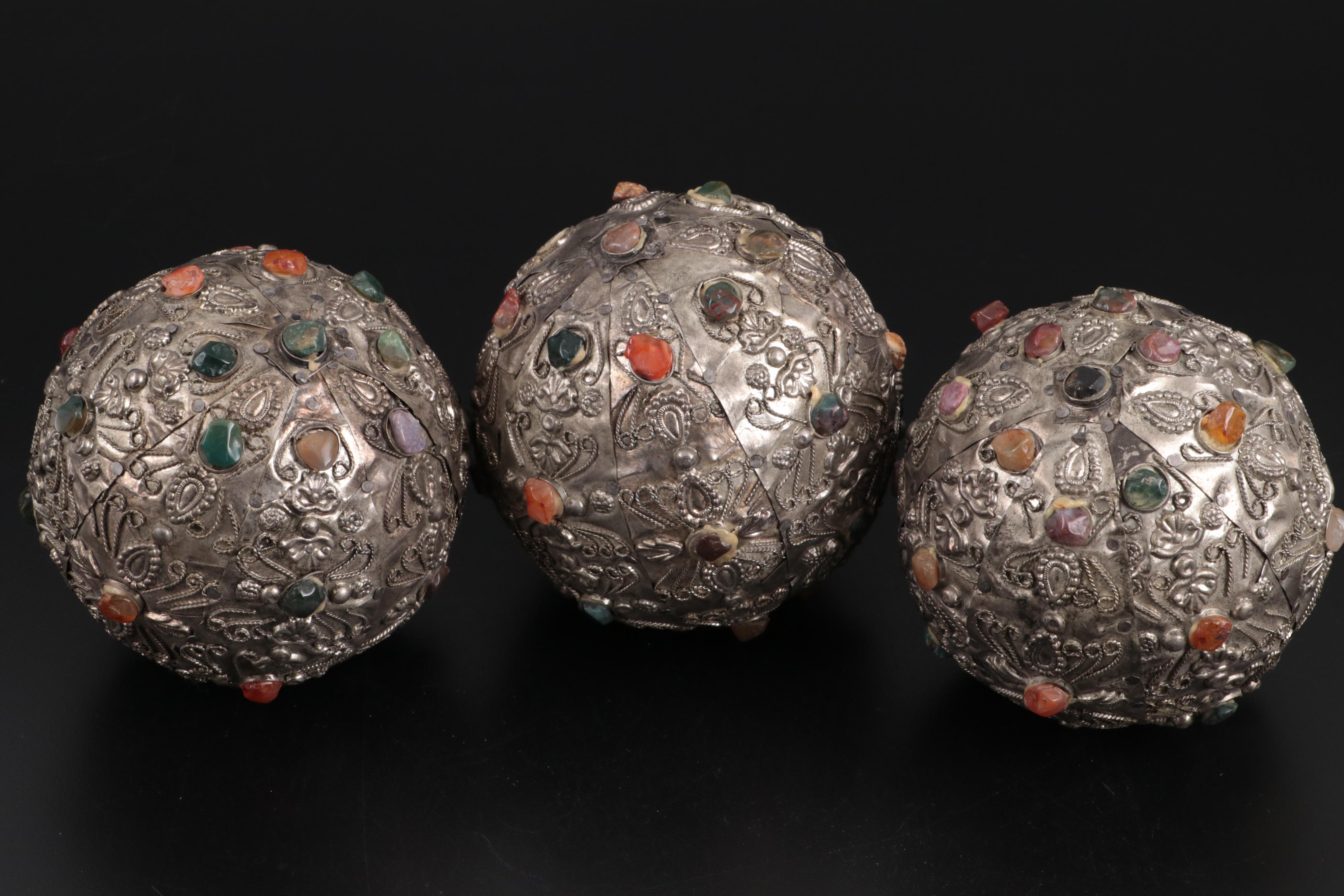 Sitar Shaped Metal Perfume Box with Pressed Metal Embellished Orbs ...