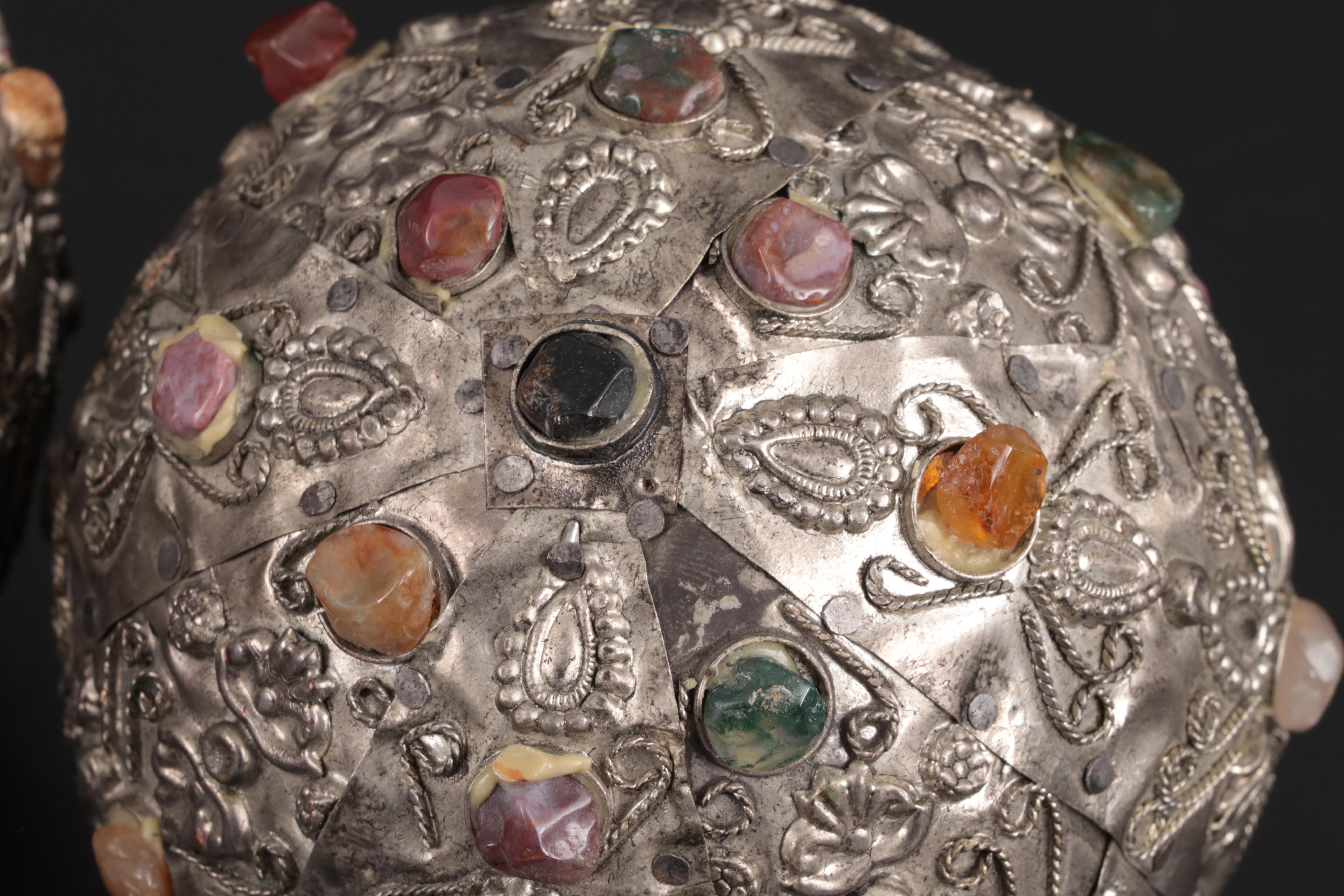 Sitar Shaped Metal Perfume Box with Pressed Metal Embellished Orbs ...