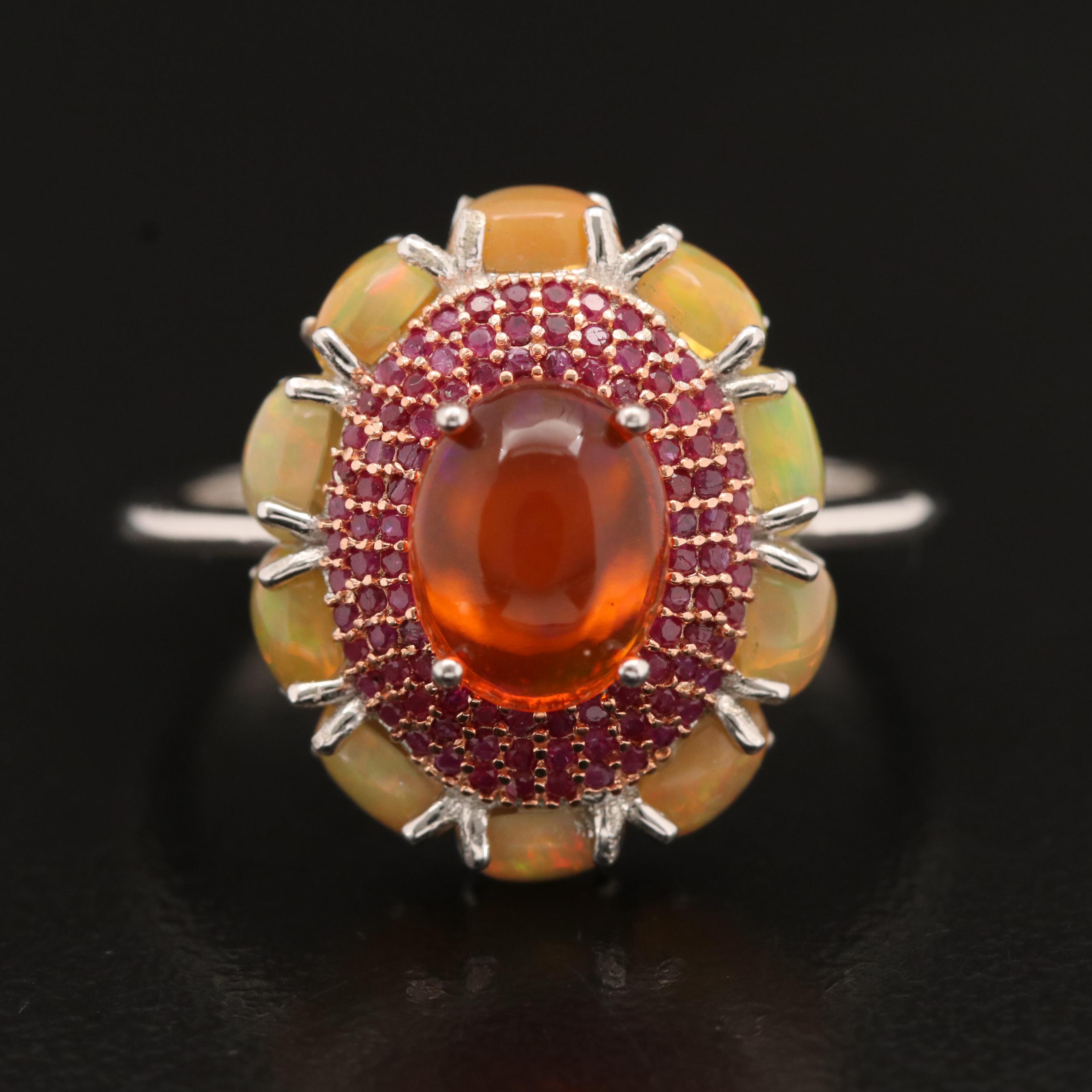 Sterling Opal and Ruby Ring | EBTH