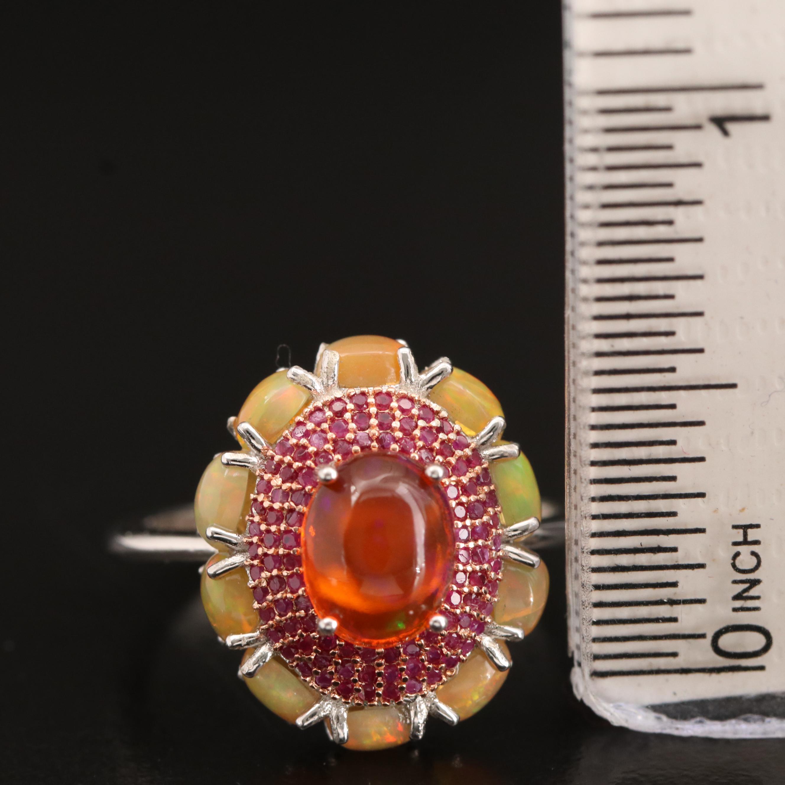 Sterling Opal and Ruby Ring | EBTH