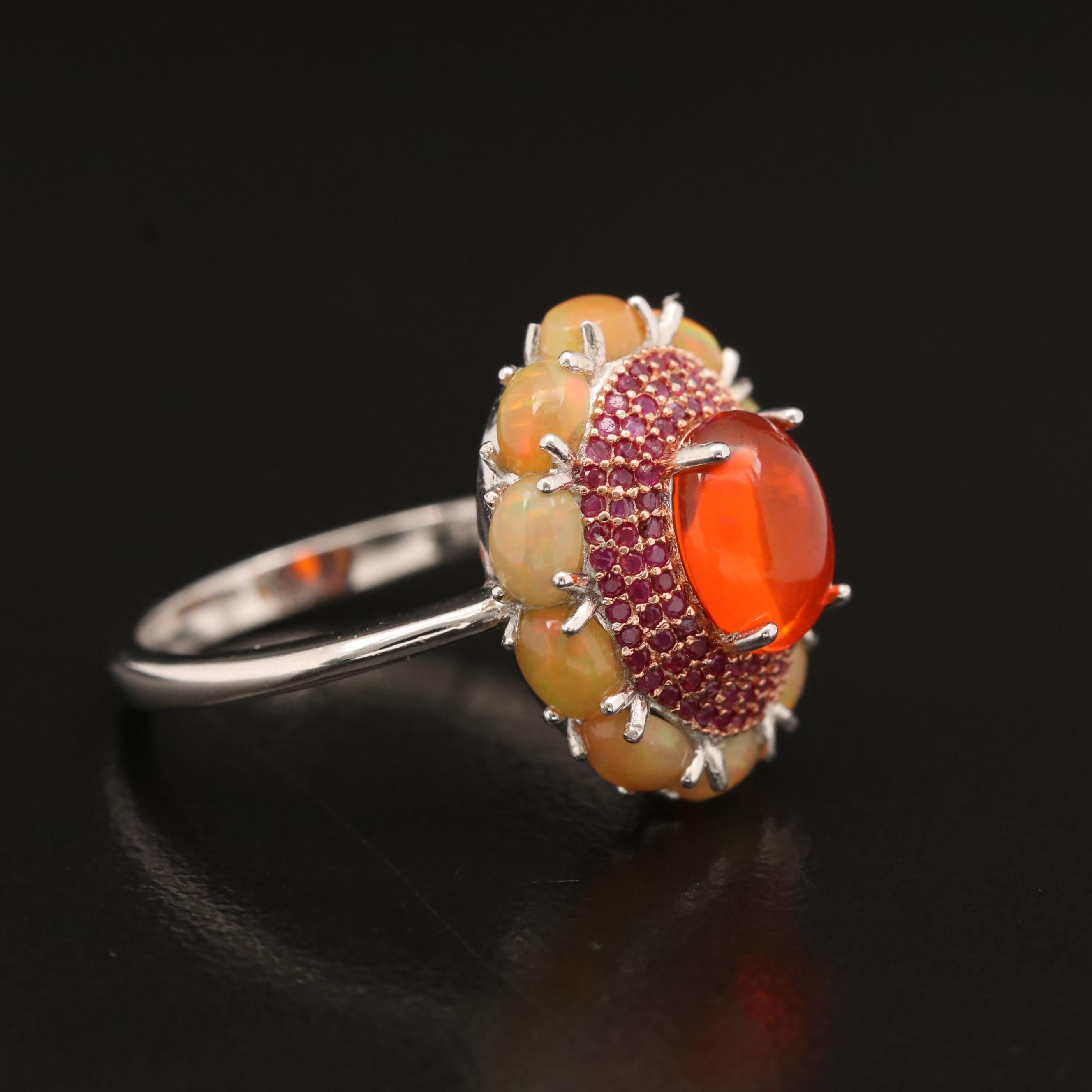 Sterling Opal and Ruby Ring | EBTH