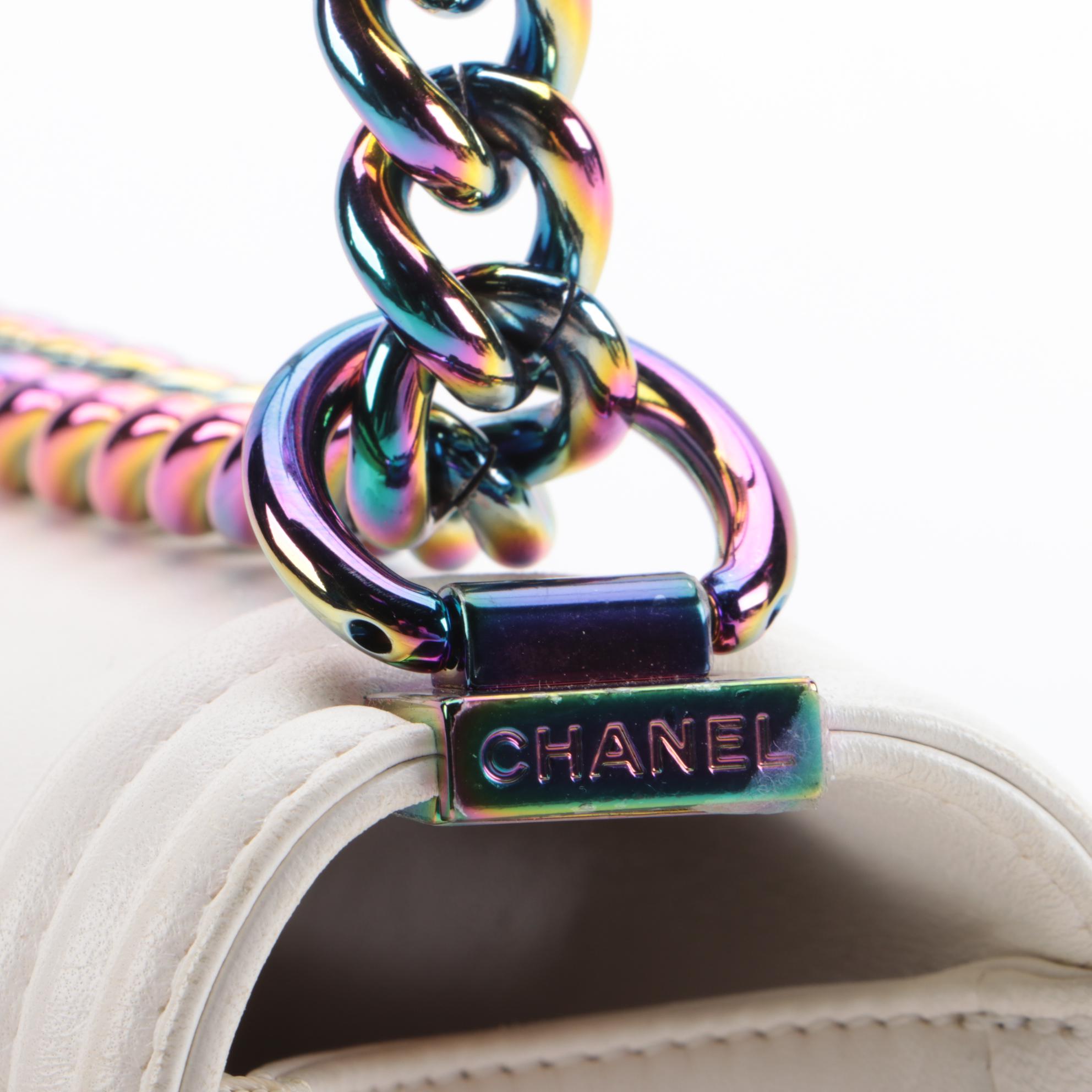 Chanel LED Boy Bag in White Perforated Lambskin and Iridescent Hardware ...