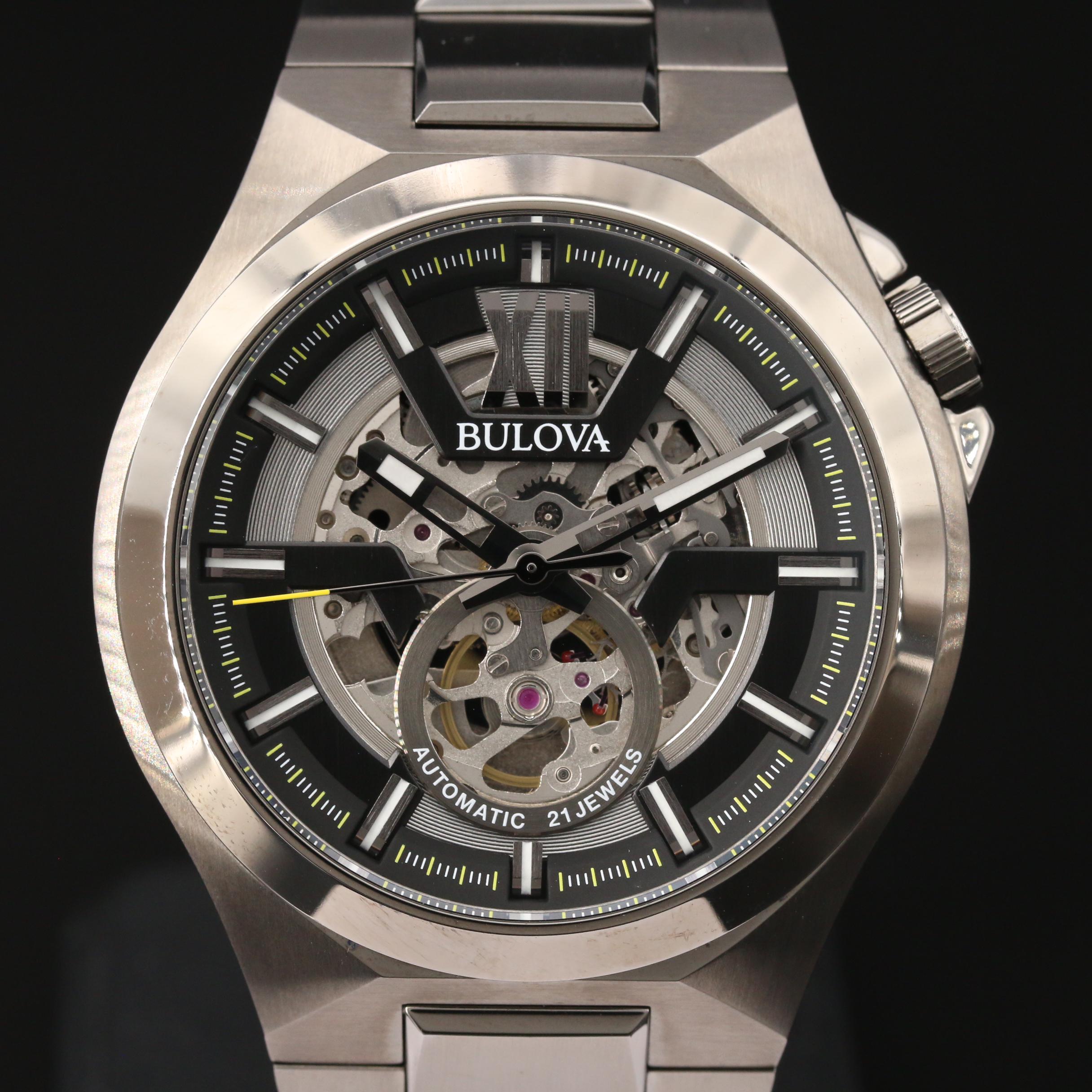 Bulova Maquina Skeleton Dial Gunmetal Automatic Wristwatch | EBTH