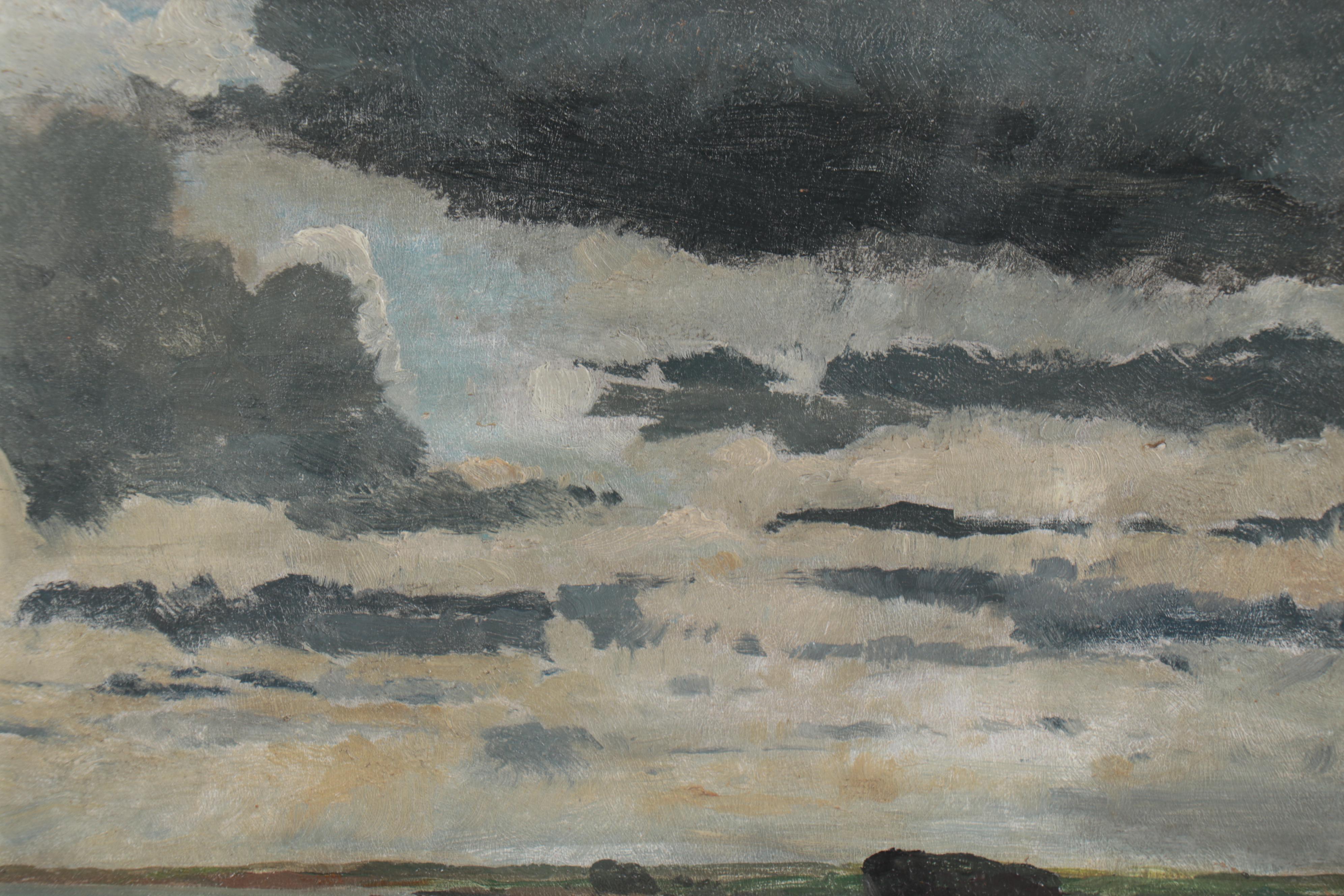 Elijah Baxter Jr. Coastal Oil Painting of Cloudy Sky, Early 20th ...