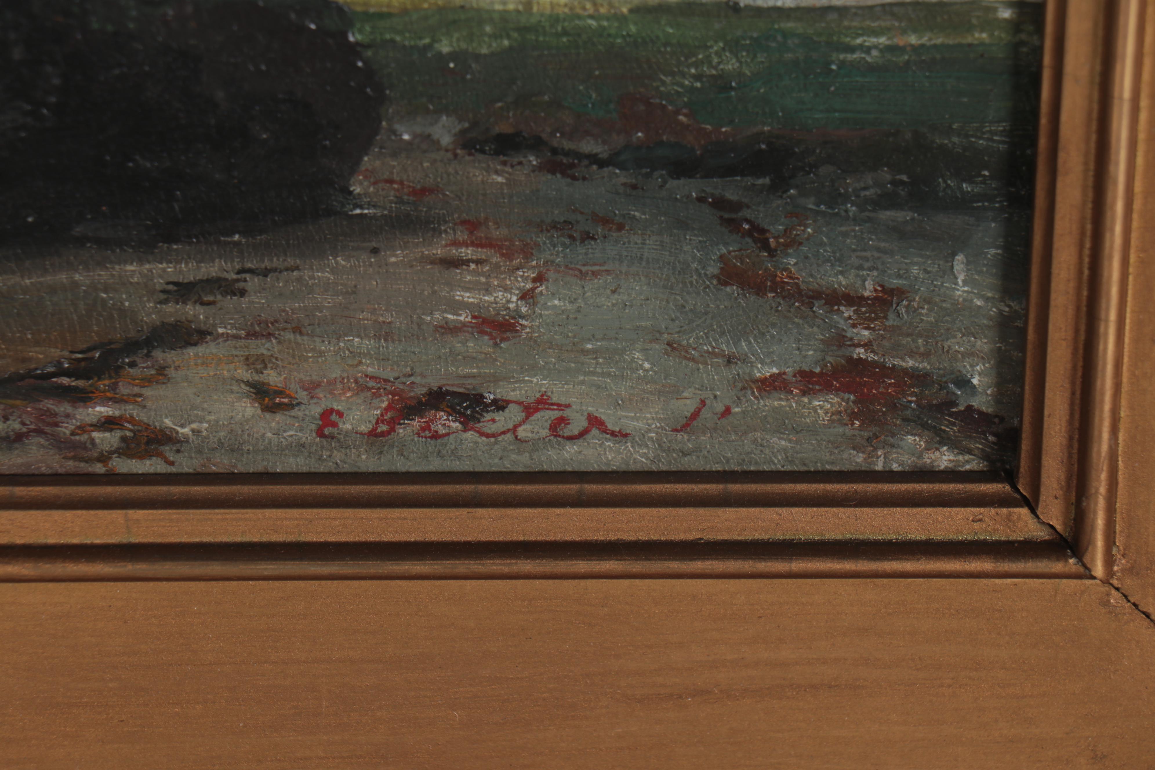 Elijah Baxter Jr. Coastal Oil Painting of Cloudy Sky, Early 20th ...