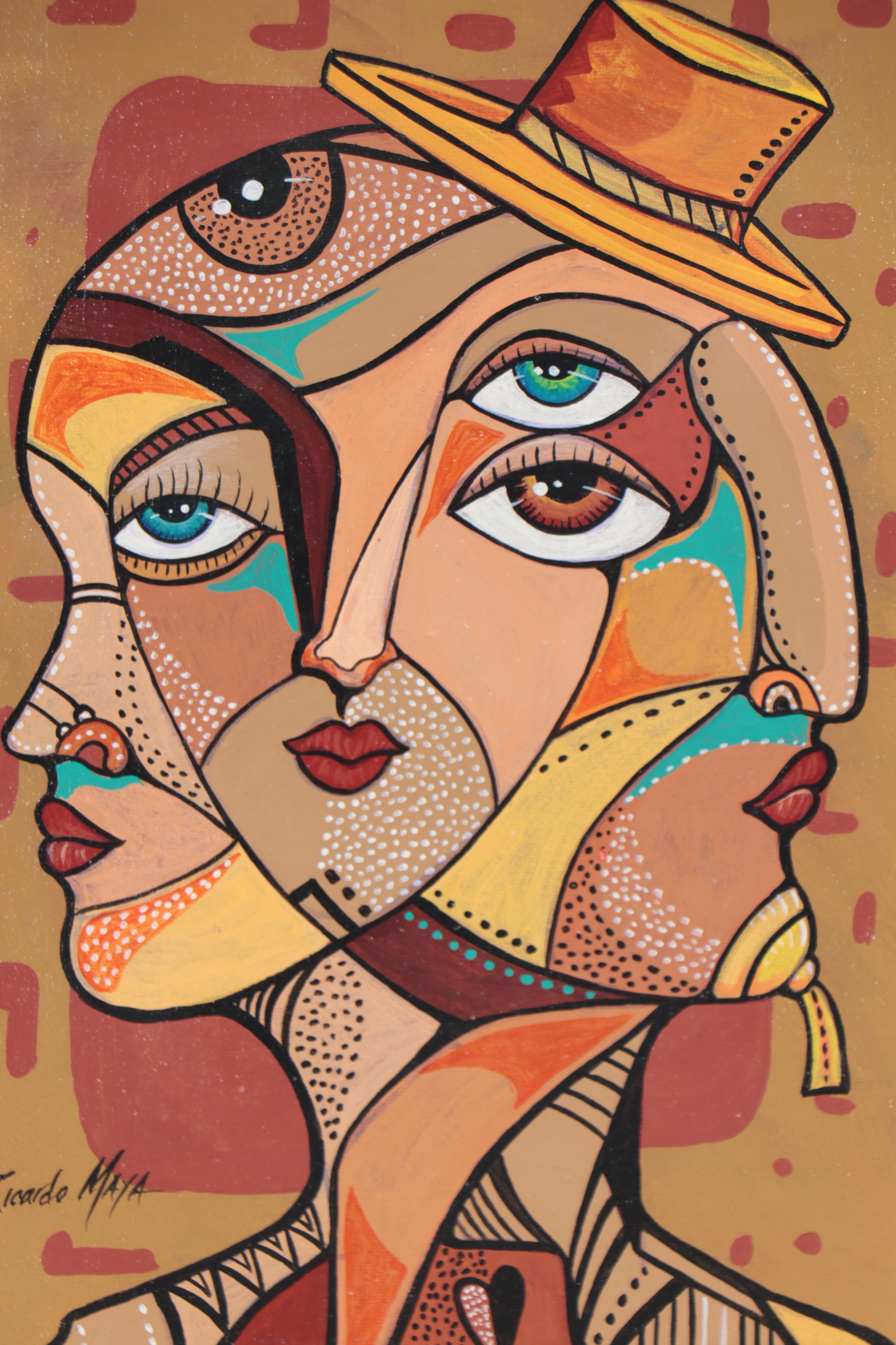 Ricardo Maya Cubist Style Portrait Acrylic Painting | EBTH