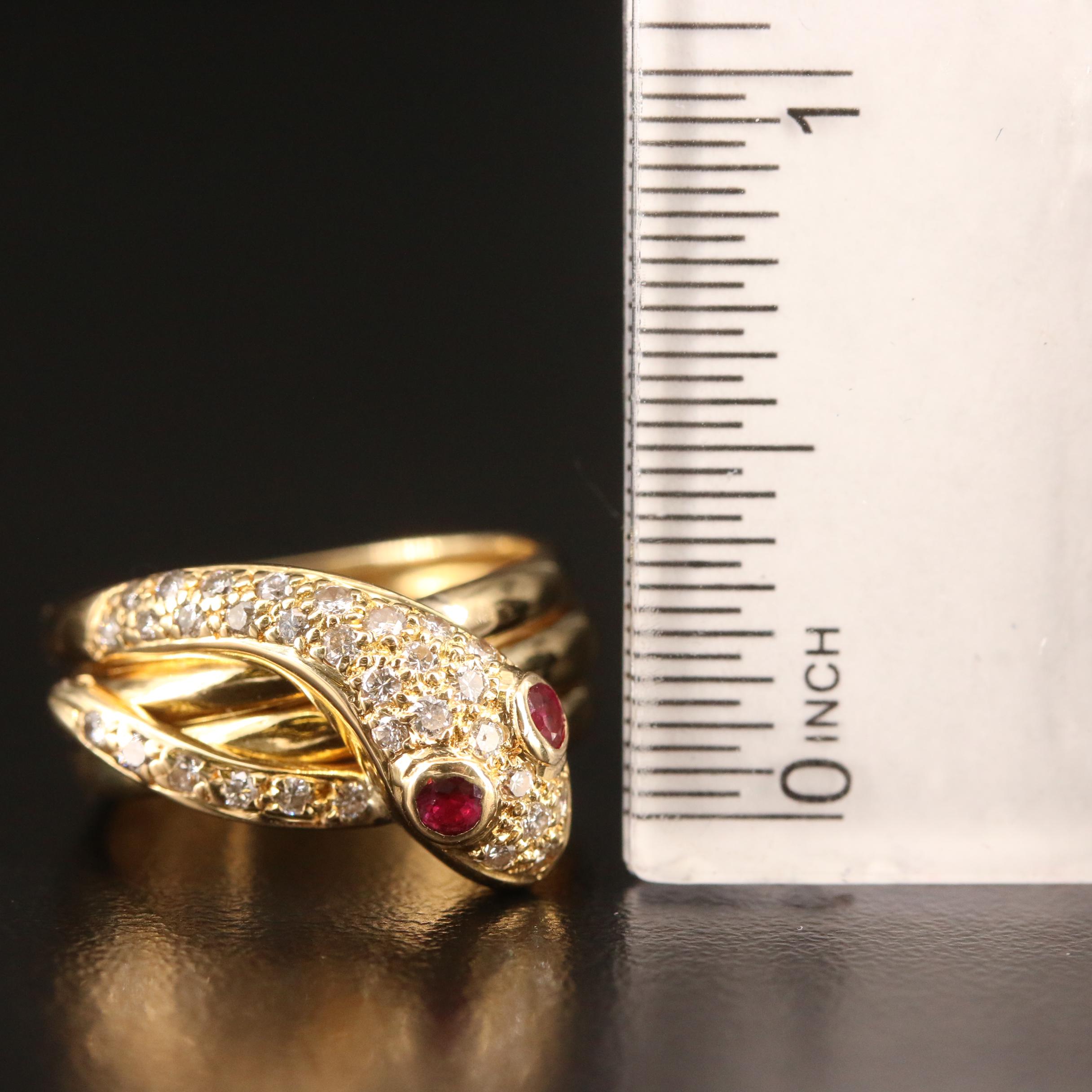 18K Diamond and Ruby Coiled Snake Ring | EBTH