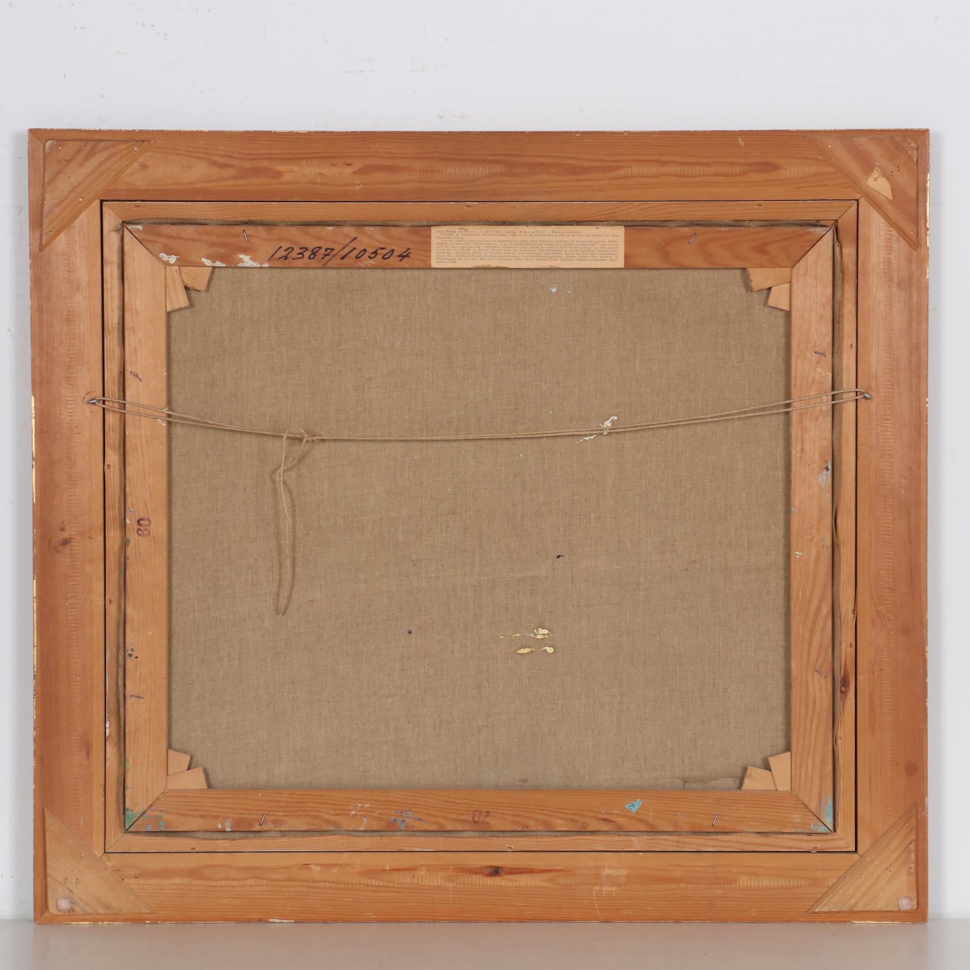 Aage Strand Abstract Oil Painting of Seaside Town, Mid to Late 20th ...