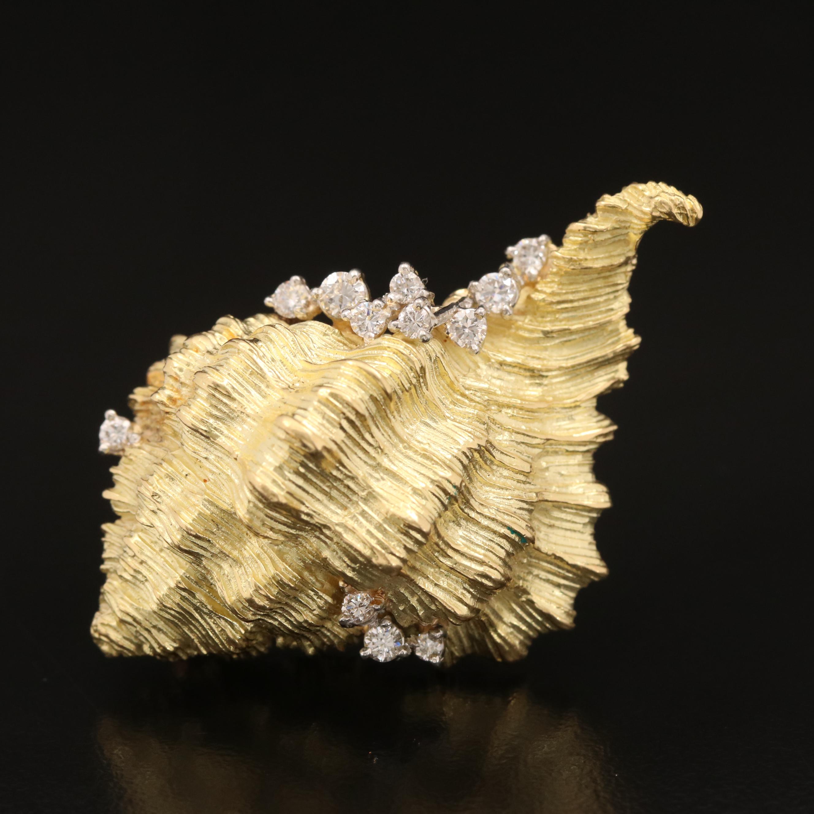 Vintage Kurt Wayne 18K Diamond Conch Shell Brooch | Everything But The House