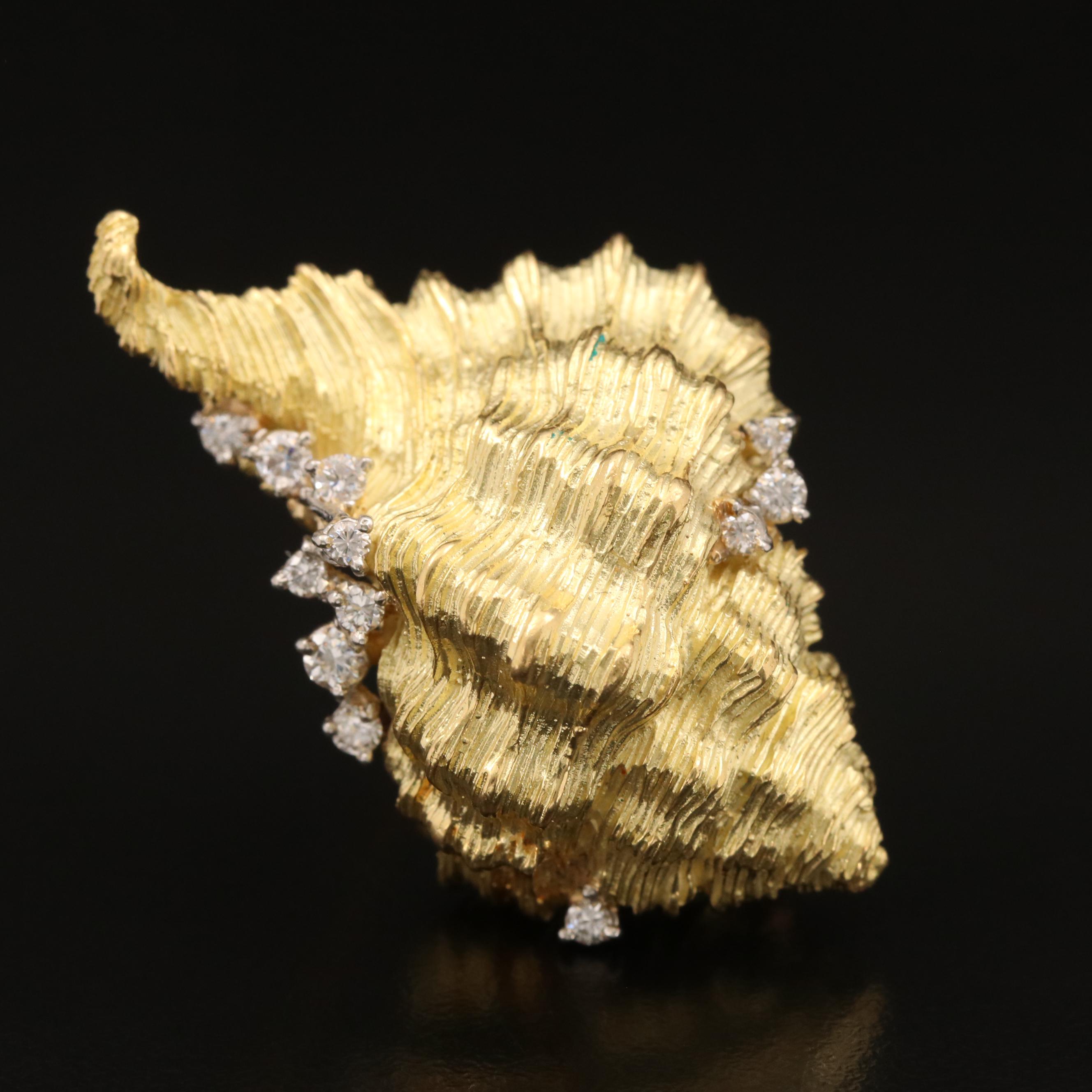 Vintage Kurt Wayne 18K Diamond Conch Shell Brooch | Everything But The ...