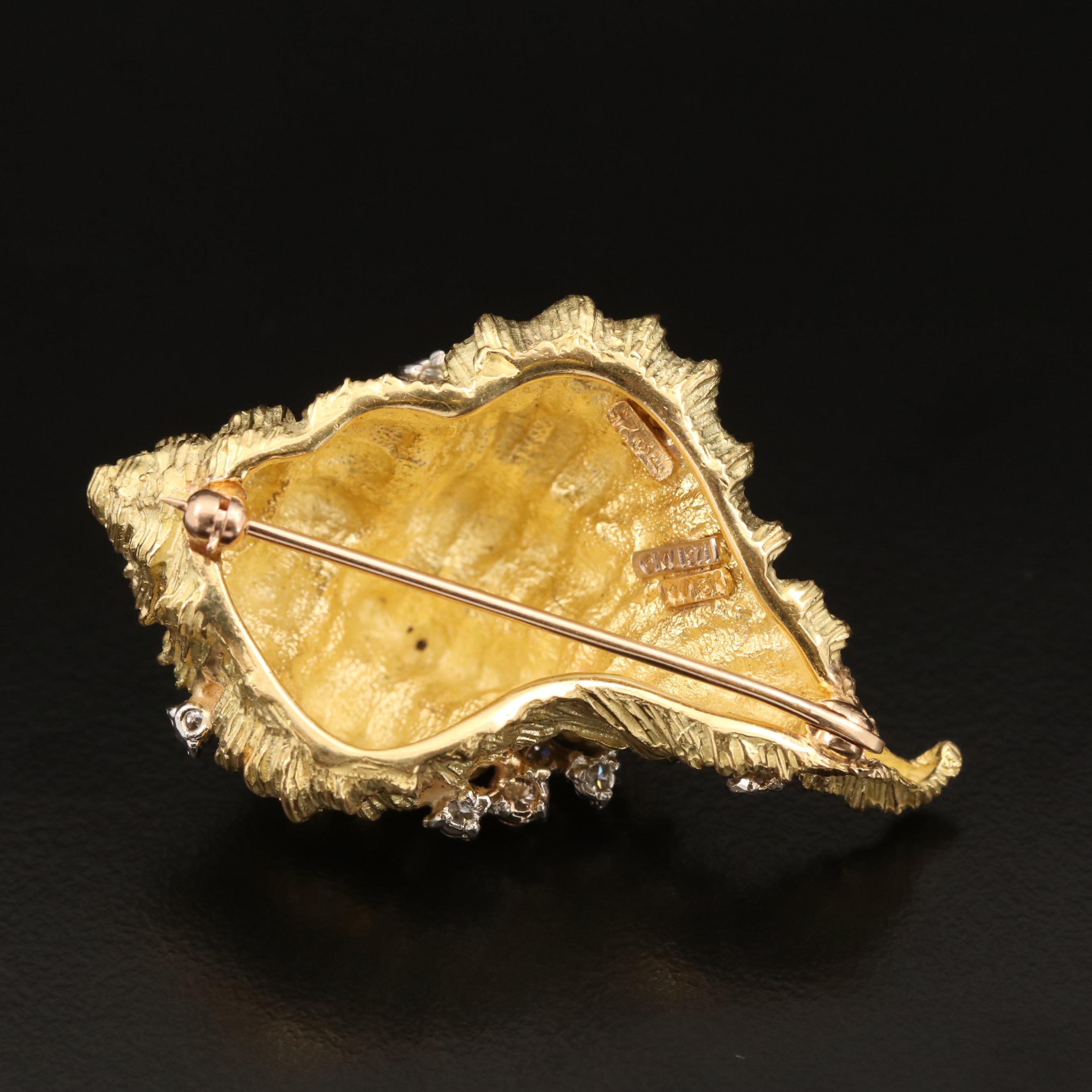 Vintage Kurt Wayne 18K Diamond Conch Shell Brooch | Everything But The ...