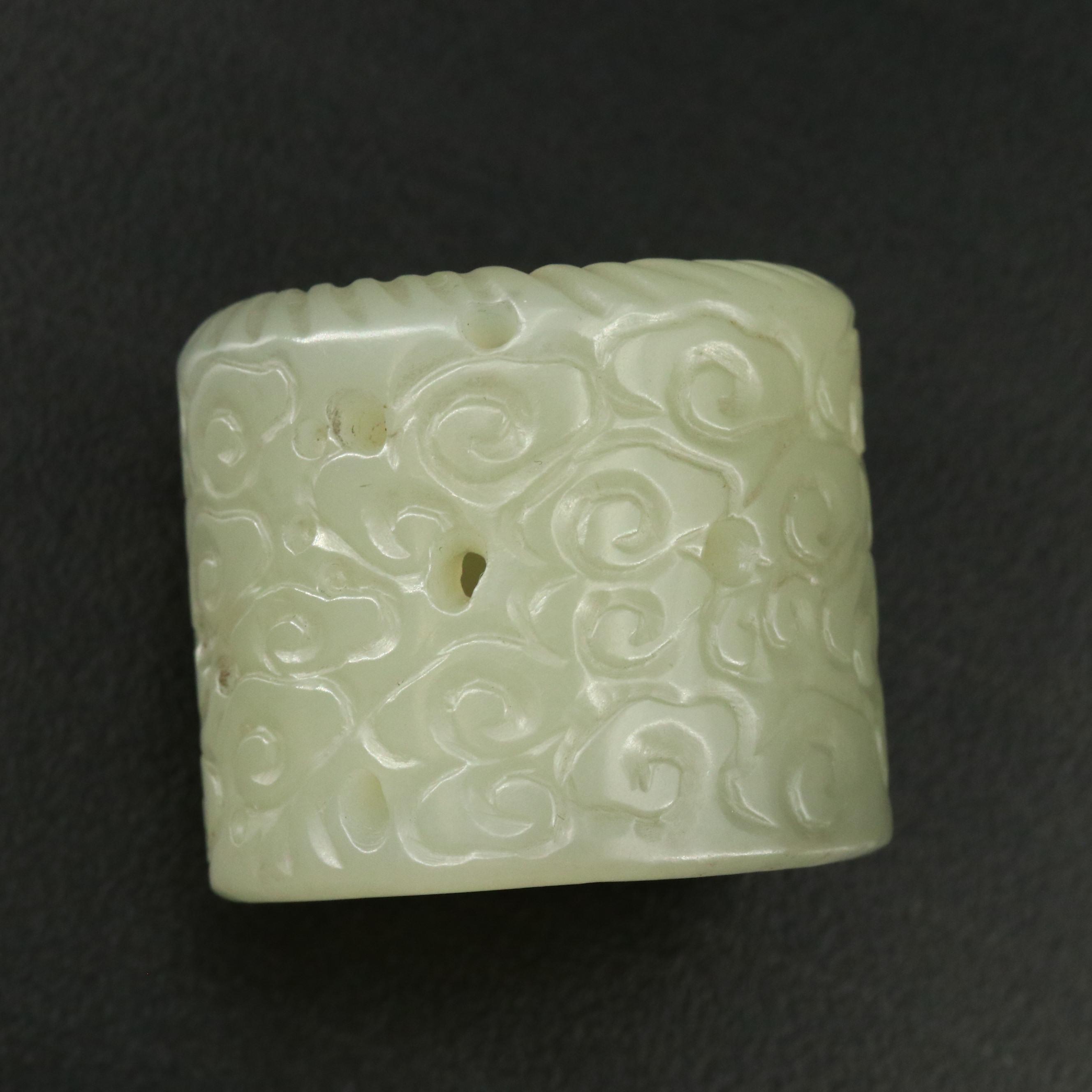 Mahogany and Carved Serpentine Decorative Box with Nephrite Jade Napkin ...