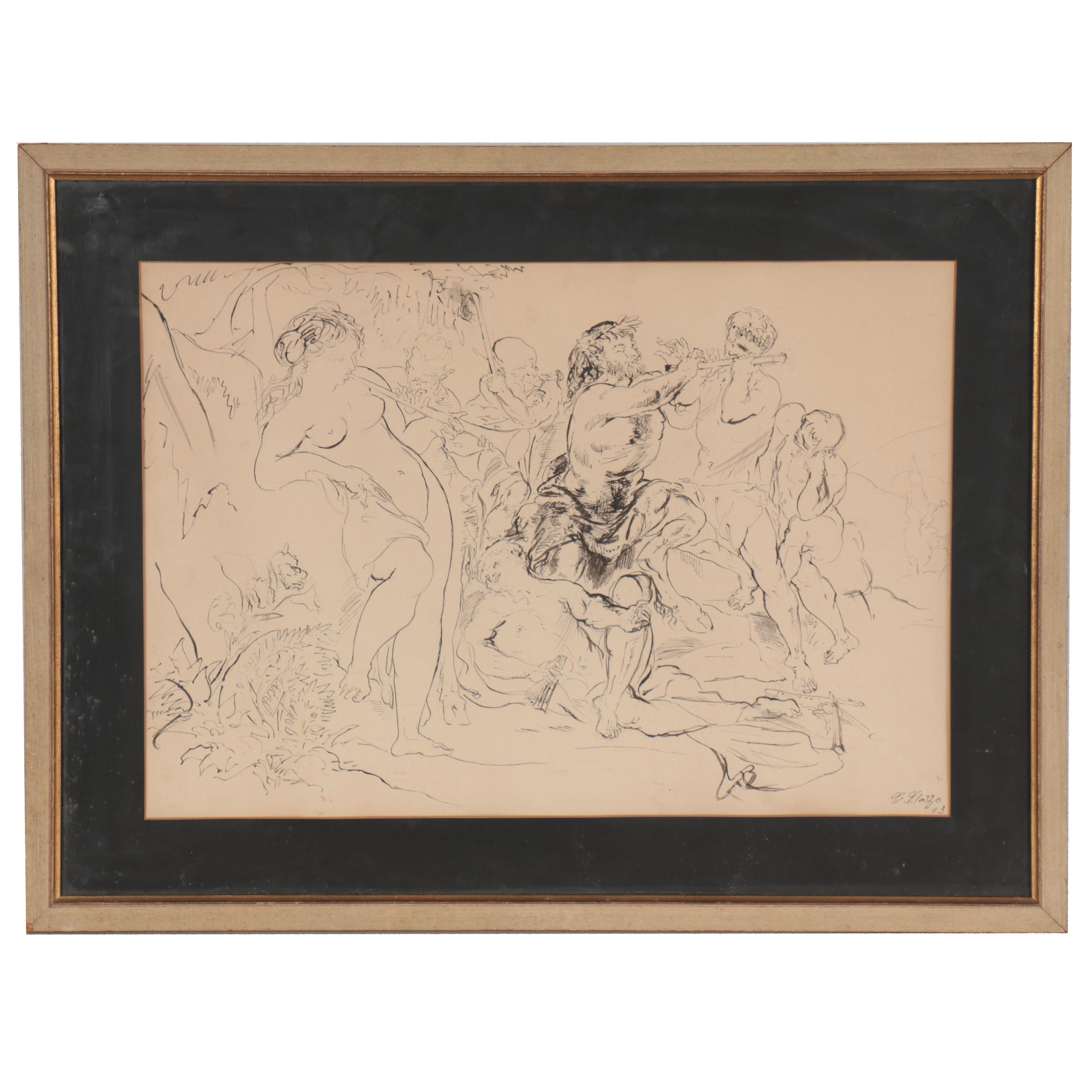 Maurice Mazo Ink Drawing of The Greek God Pan, 1963 | EBTH