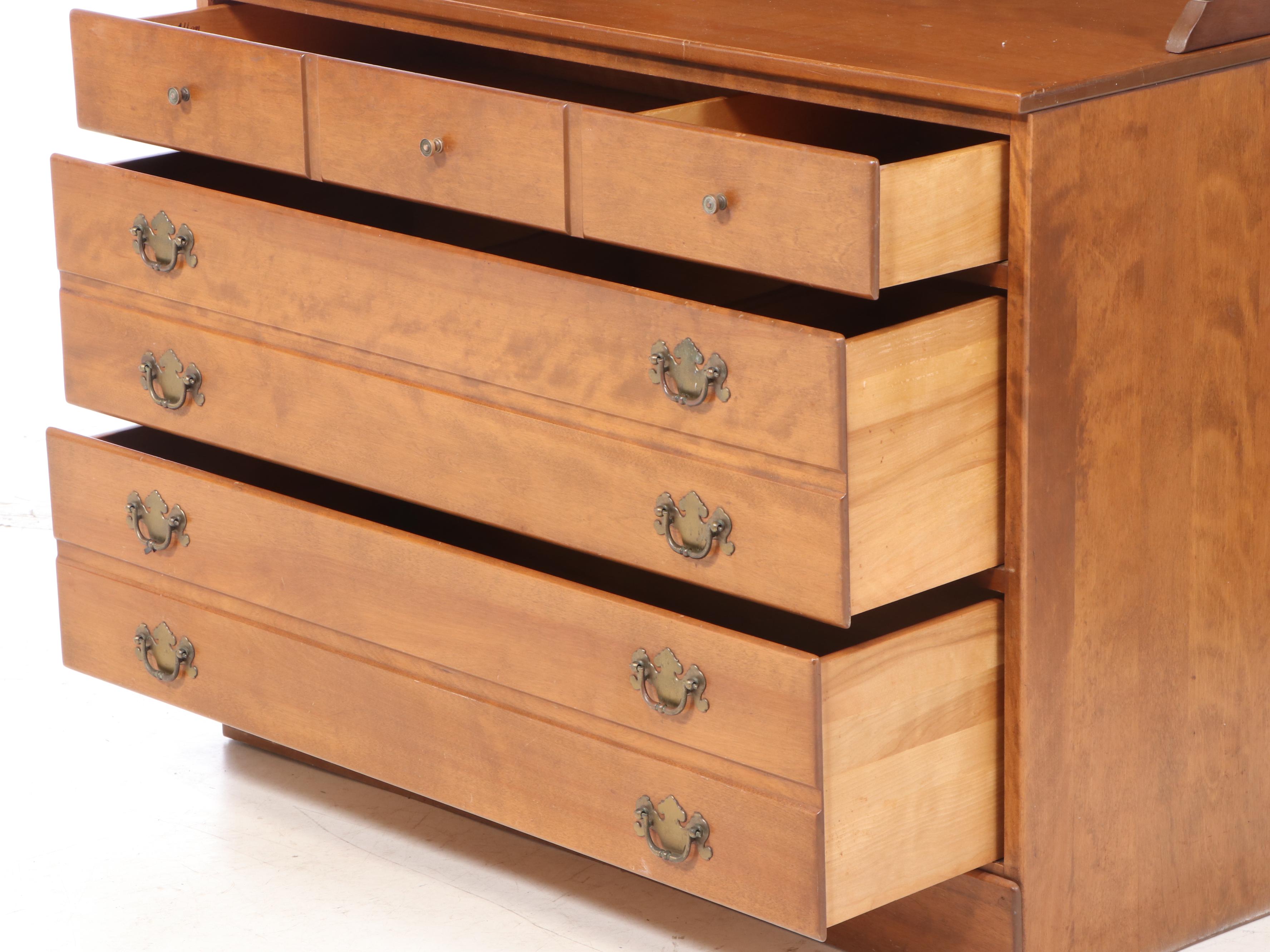 Ethan Allen Federal Style Maple and Birch Bookcase-on-Chest, Late 20th ...