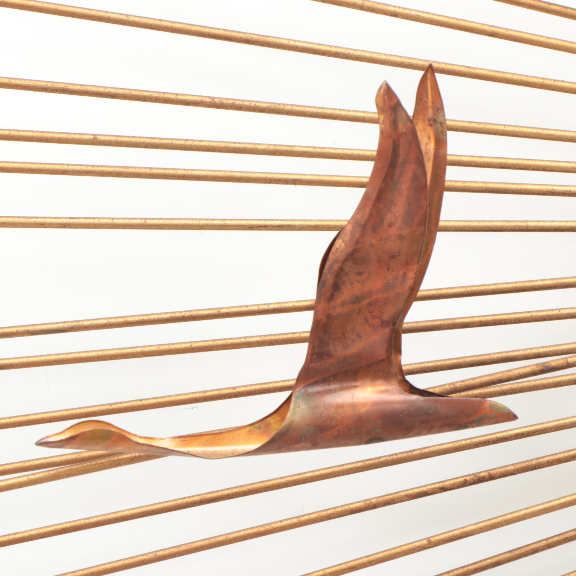 Mid Century Modern Brass and Copper Wall Birds and Flight Wall Hanging ...