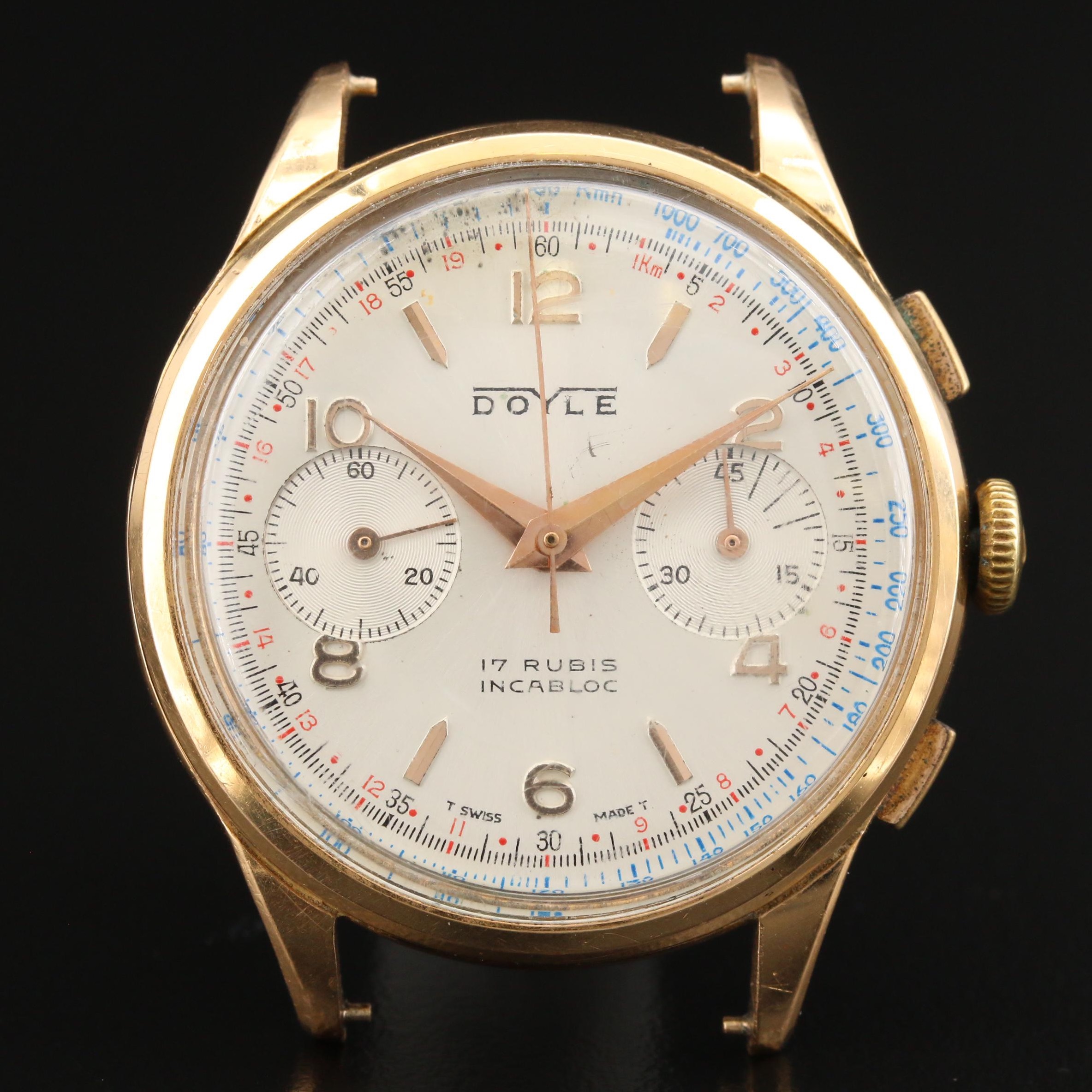 Vintage Doyle 18K Gold Chronograph Stem Wind Wristwatch | EBTH