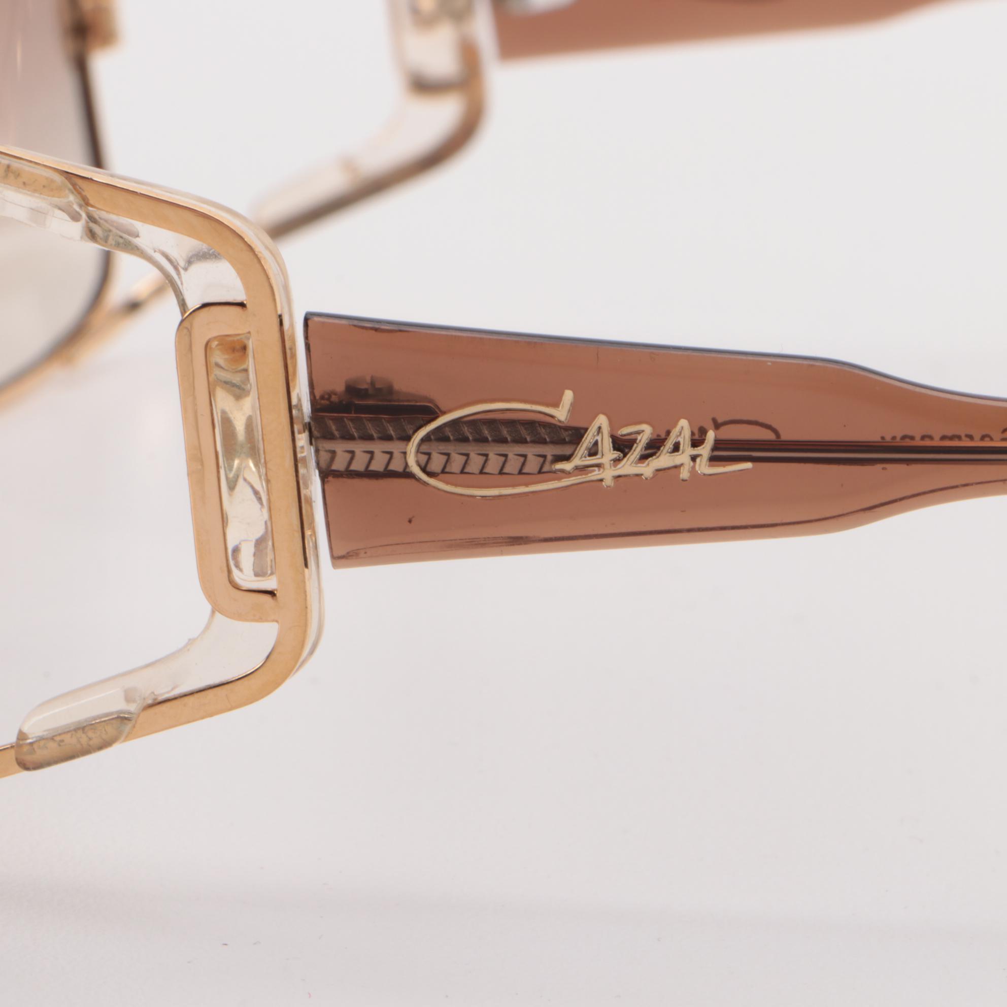 Cazal 955 Gold Rectangular Sunglasses with Open Sides | EBTH