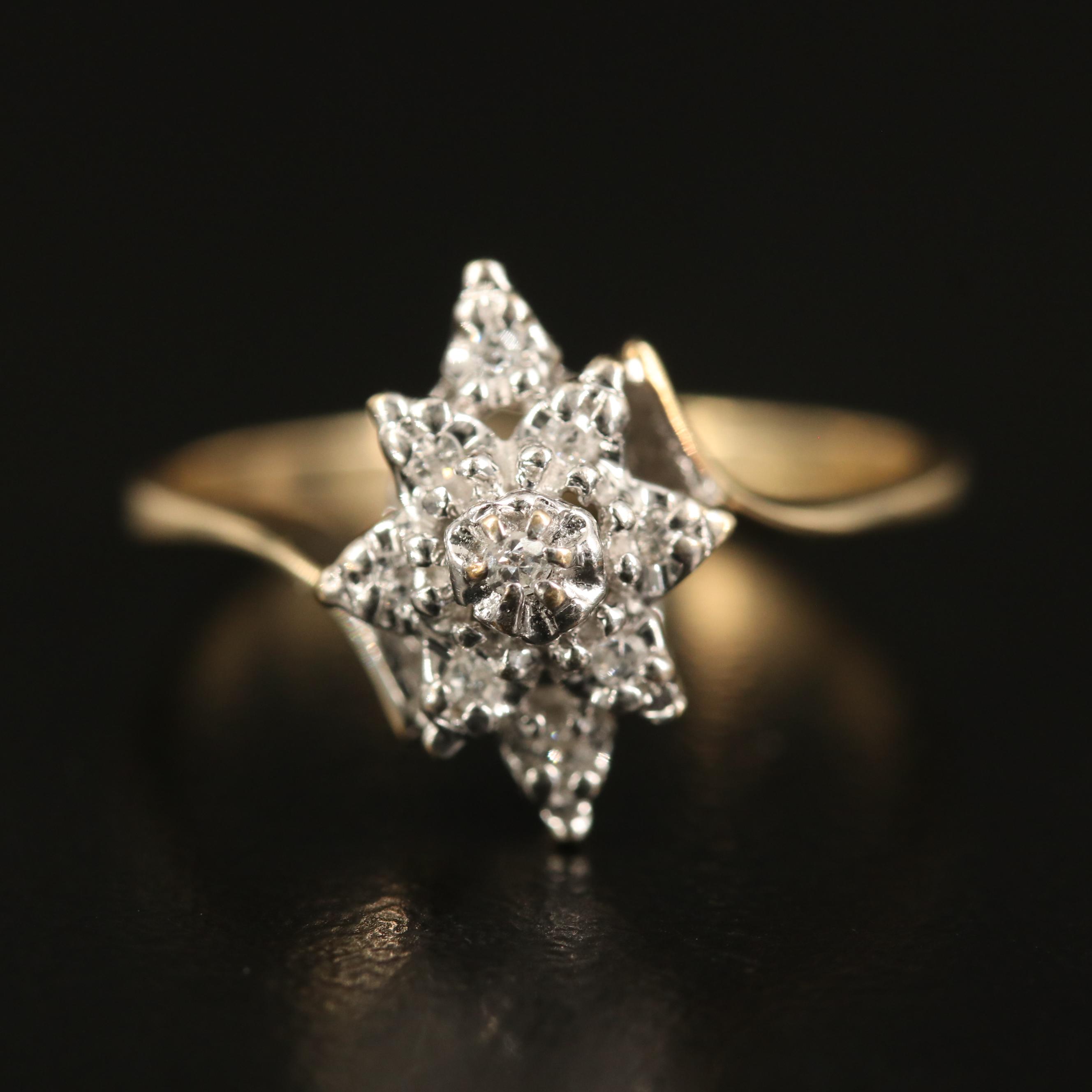 10K Diamond Flower Bypass Ring | EBTH